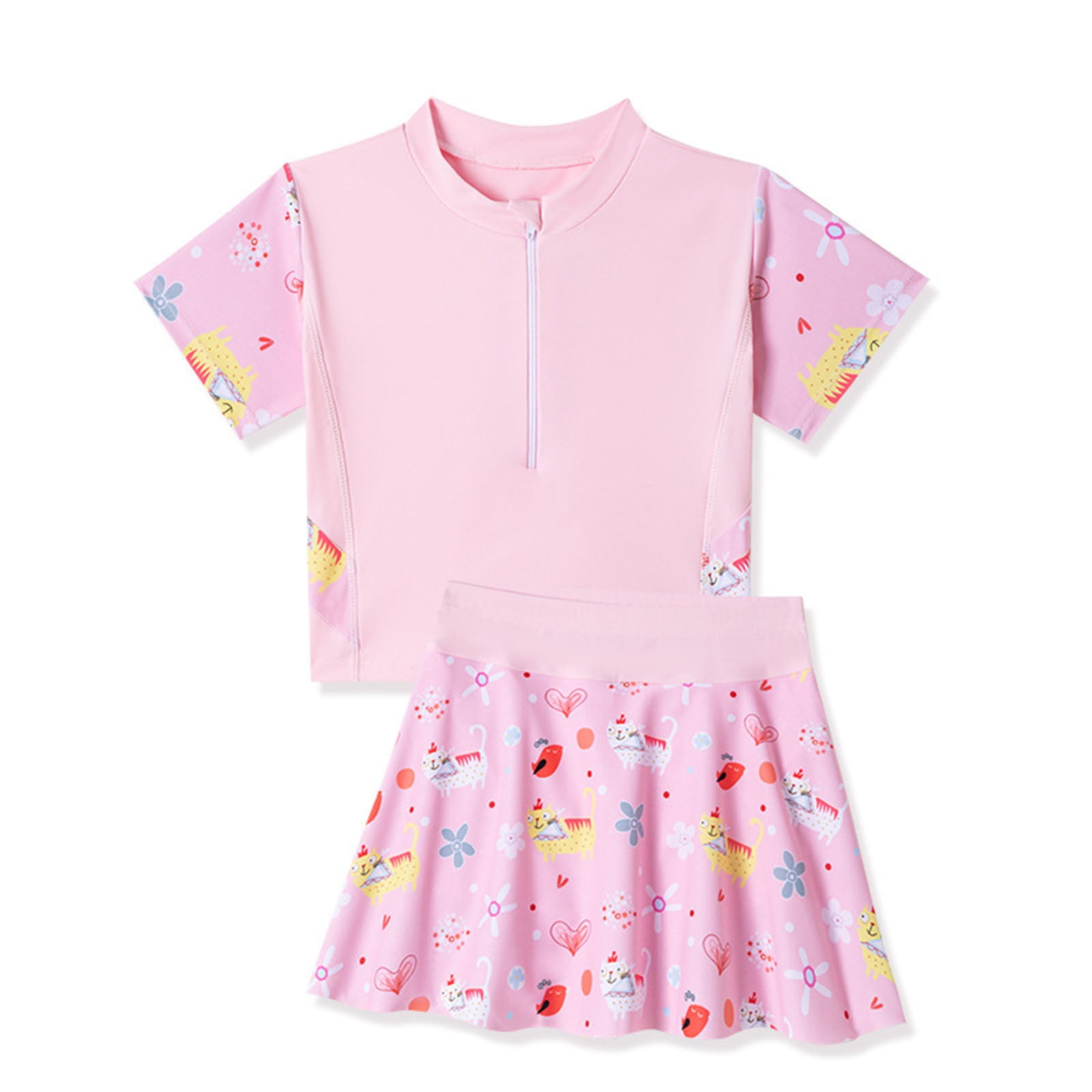 Teen Girl Swimsuit 2 Piece Swim Floral Rash Guard Set Short Sleeve ...