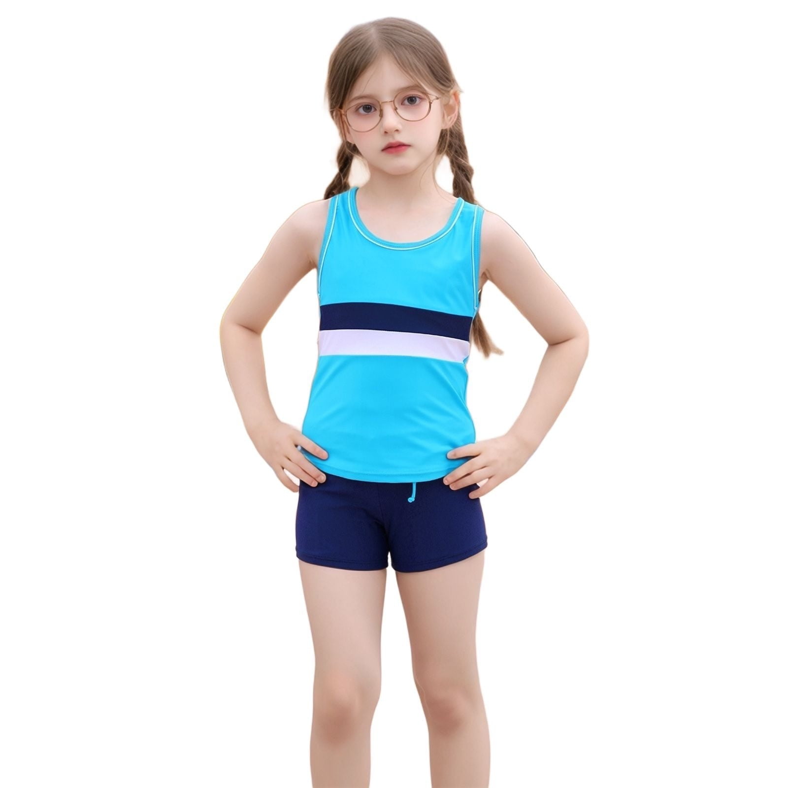 Teen Girl Swimsuit 2 Piece Unisex Patchwork Color Sleeveless Swimwear ...