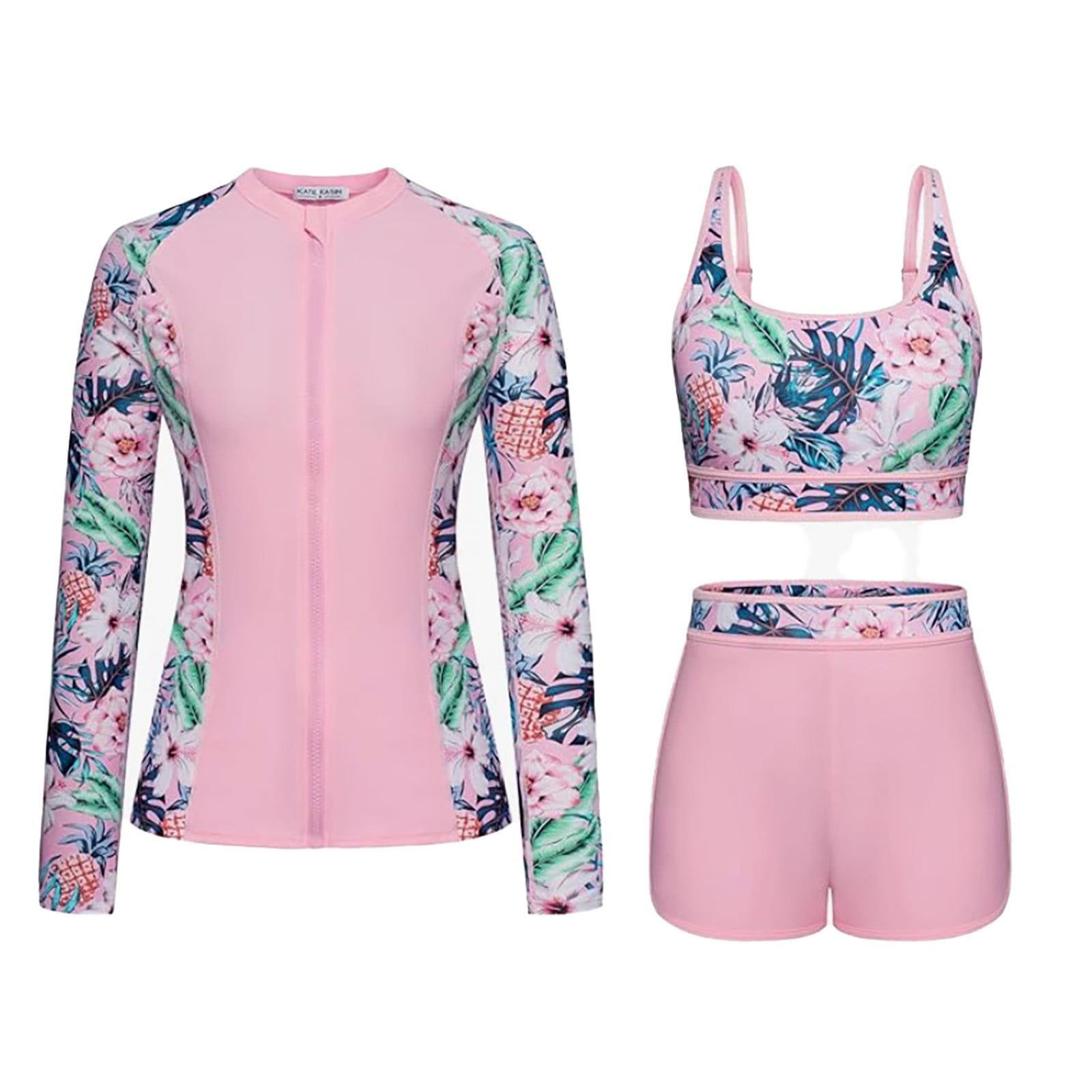 Teen Girl Swimsuit 3 Piece Rash Guard Swim Set Long Sleeve Swimwear ...