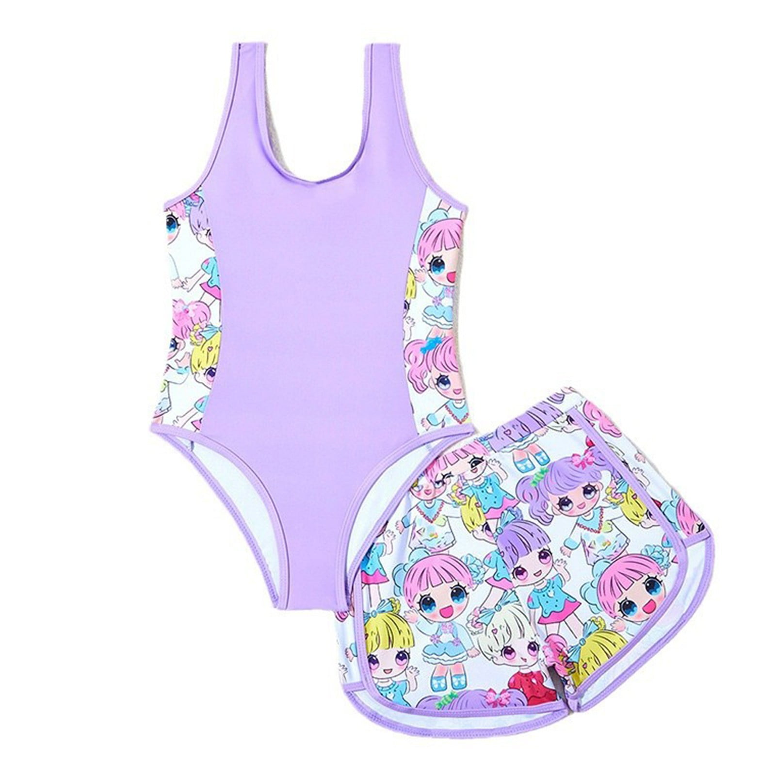 Teen Girl Swimsuit Bikini Hot Spring Vacation Rash Guard Color Block ...