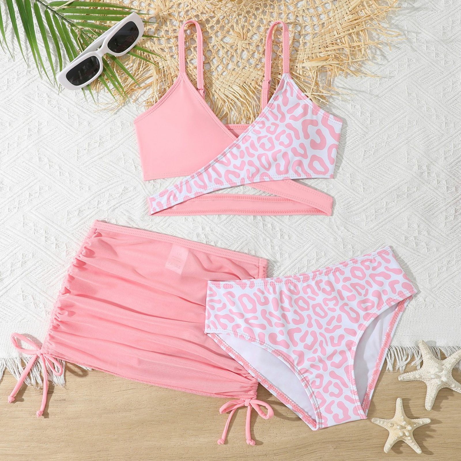 Teen Girl Swimsuit Set Color-Block Kids High Waisted Tween Kids Cutout ...