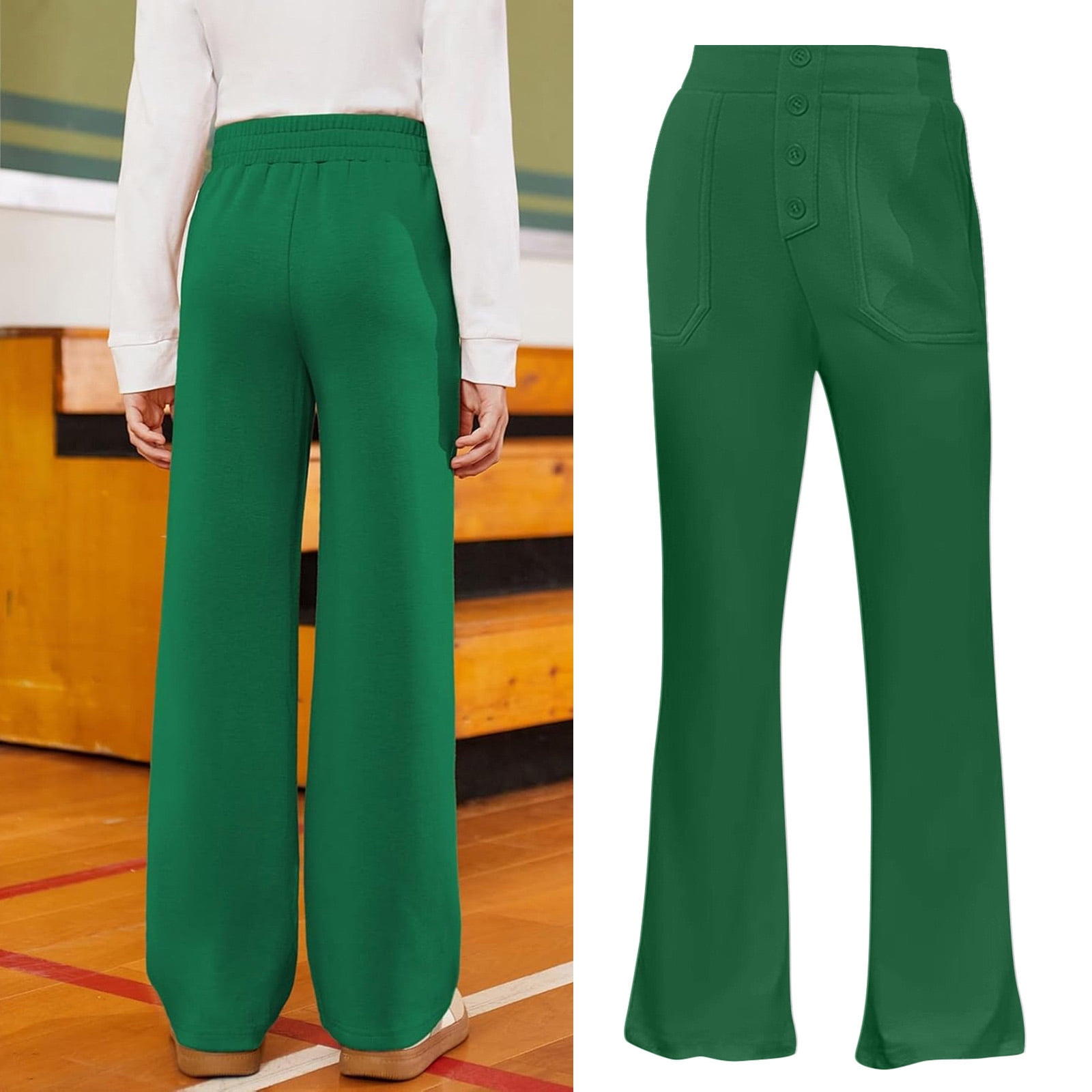 Teen Girl Uniform Pants Skinny Fit Stretch Pants With Pockets Flare Leg ...