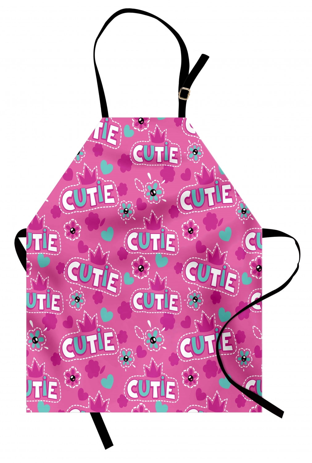 Teen Girls Apron "Cutie" Lettering with Crown Pattern and Flower ...