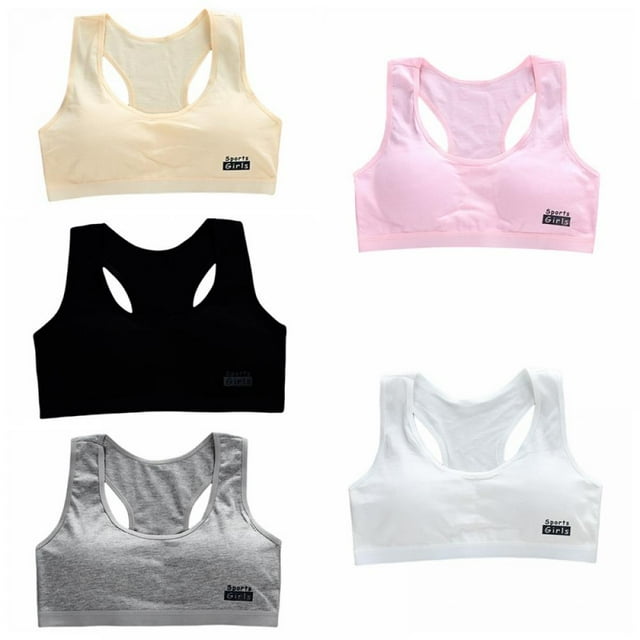 5pcs Teen Girls Cotton Training Bras, Breathable & Comfortable Sport ...