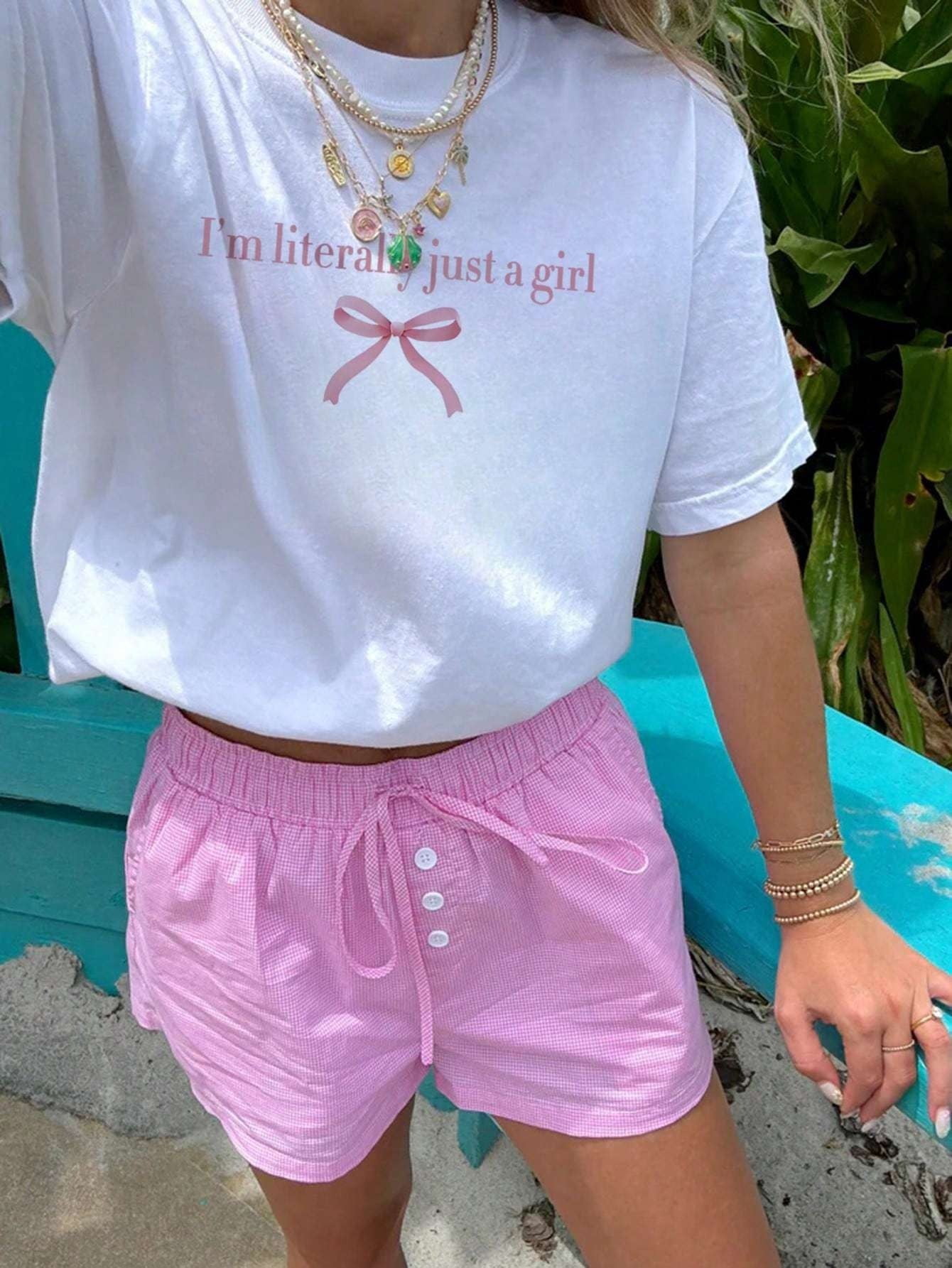 Teen Girls' Casual Short Sleeve T-Shirt with Pink Bow & "I'm Literally ...