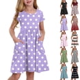 Teen Girls Casual Sundresses Classic Dot Stripe Short Sleeve Pocket ...