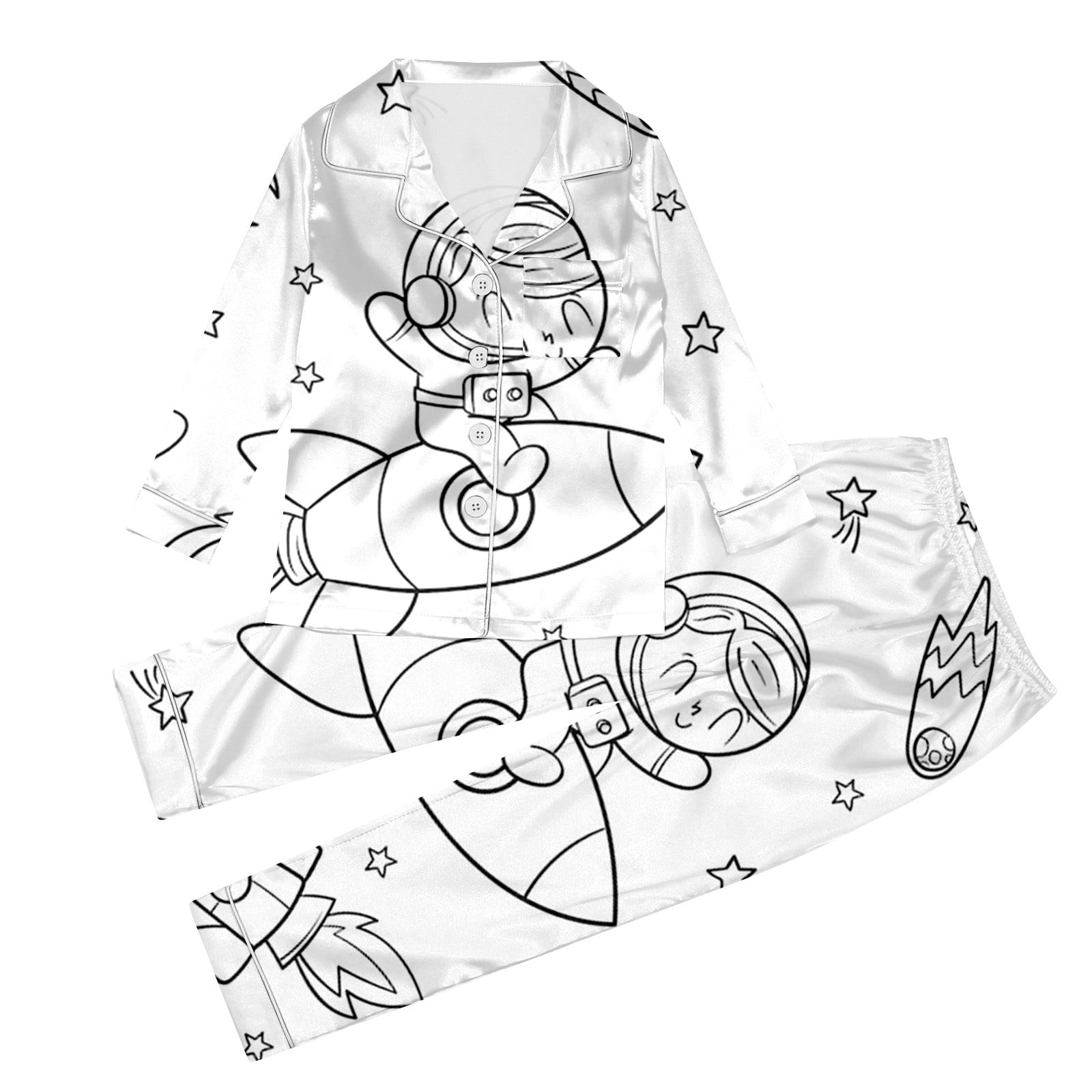 Teen Girls Clothes 2 Piece Children Doodling Imitation Silk Pajamas New ...