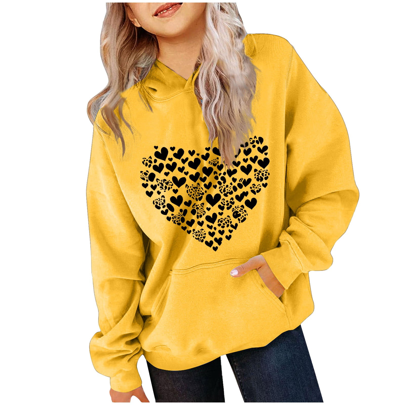 Teen Girls Cute Hooded Sweatshirts Fashion Heart Pattern Warm Hoodies 3 ...