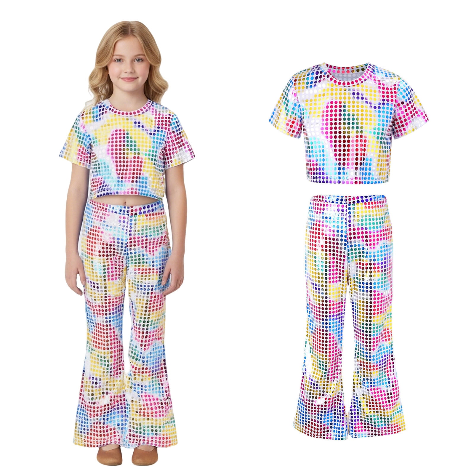 Teen Girls Dance Costumes Sequin Pink Dance Costumes Short Sleeve Top ...