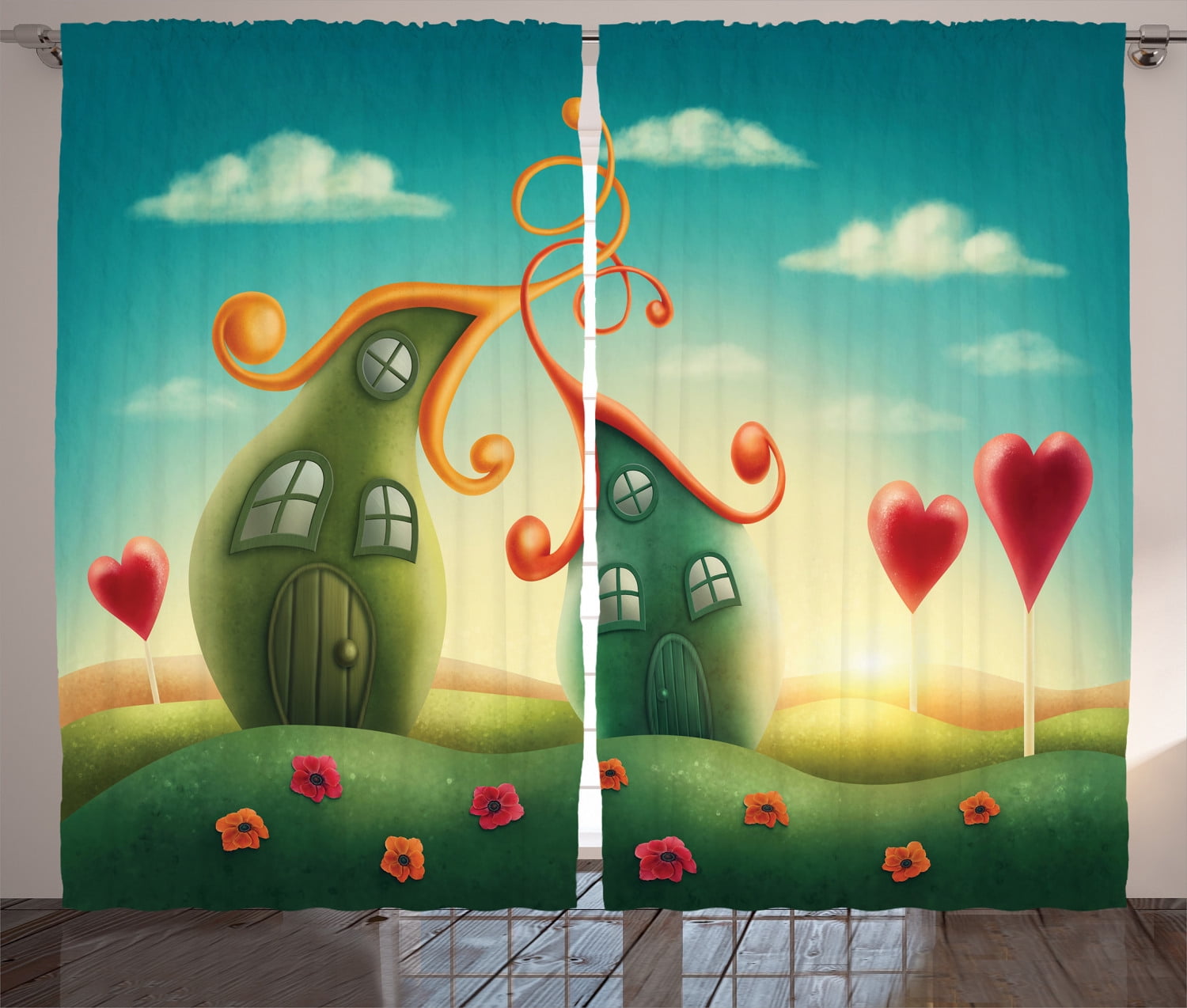 Ambesonne Feminine Curtains 2 Panel Set, Heart Shaped Trees Red, 108" x ...