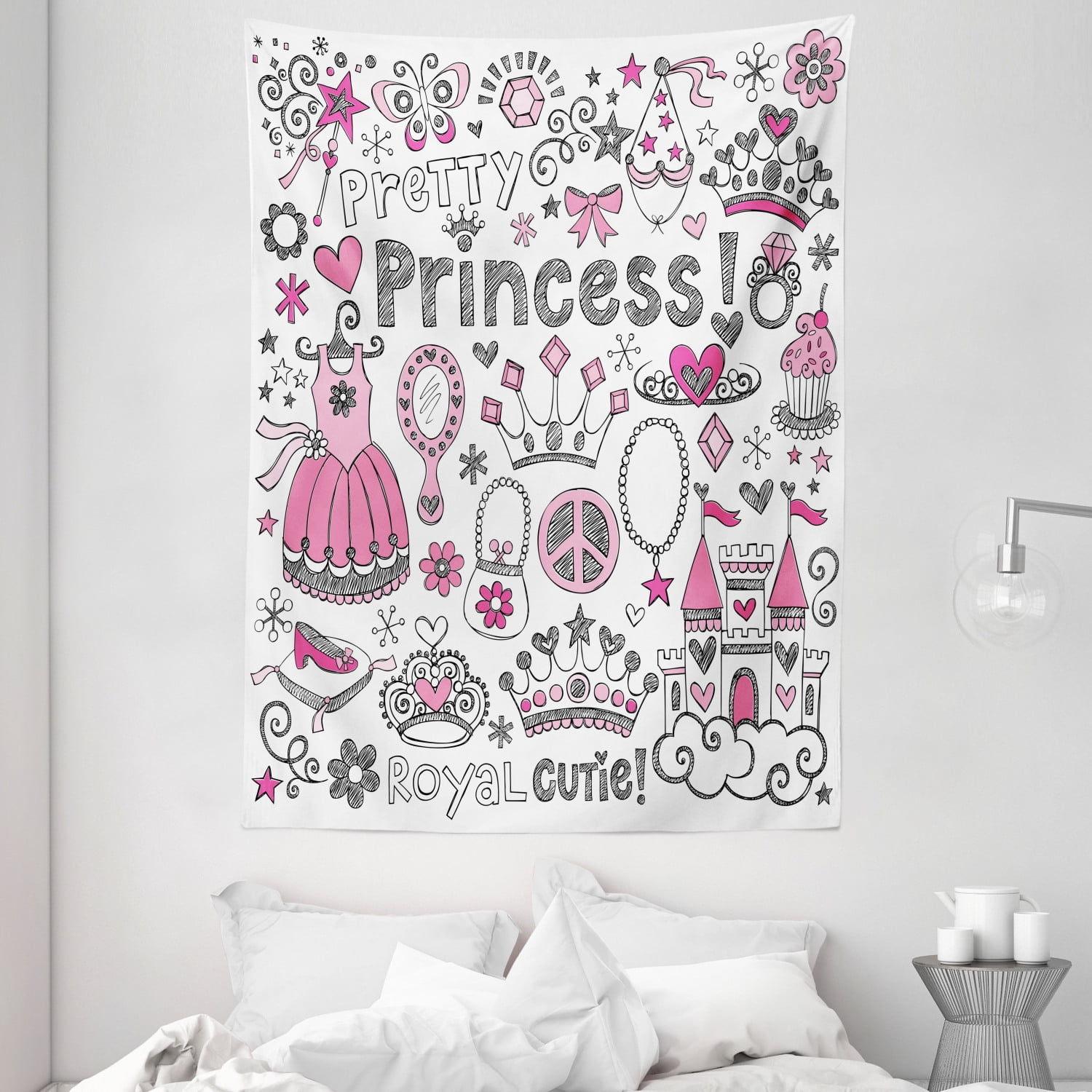 Teen Girls Decor Wall Hanging Tapestry, Fairy Tale Princess Tiara Crown ...