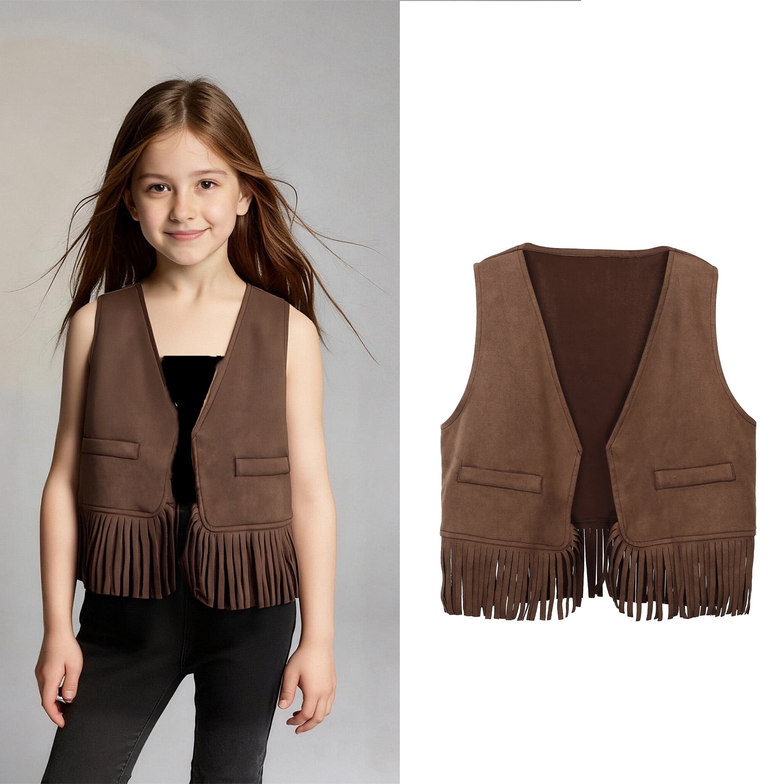 Teen Girls Fringe Vest Suede Vest Tassel Sleeveless 70s Hippie Faux ...