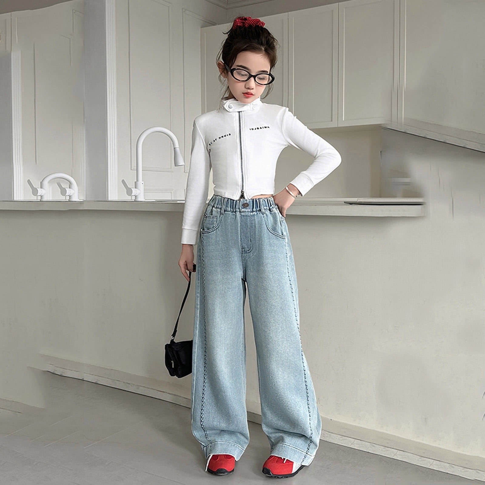 Teen Girls Jeans Flare Jeans for Girls Embroidered Jeans High Waisted ...