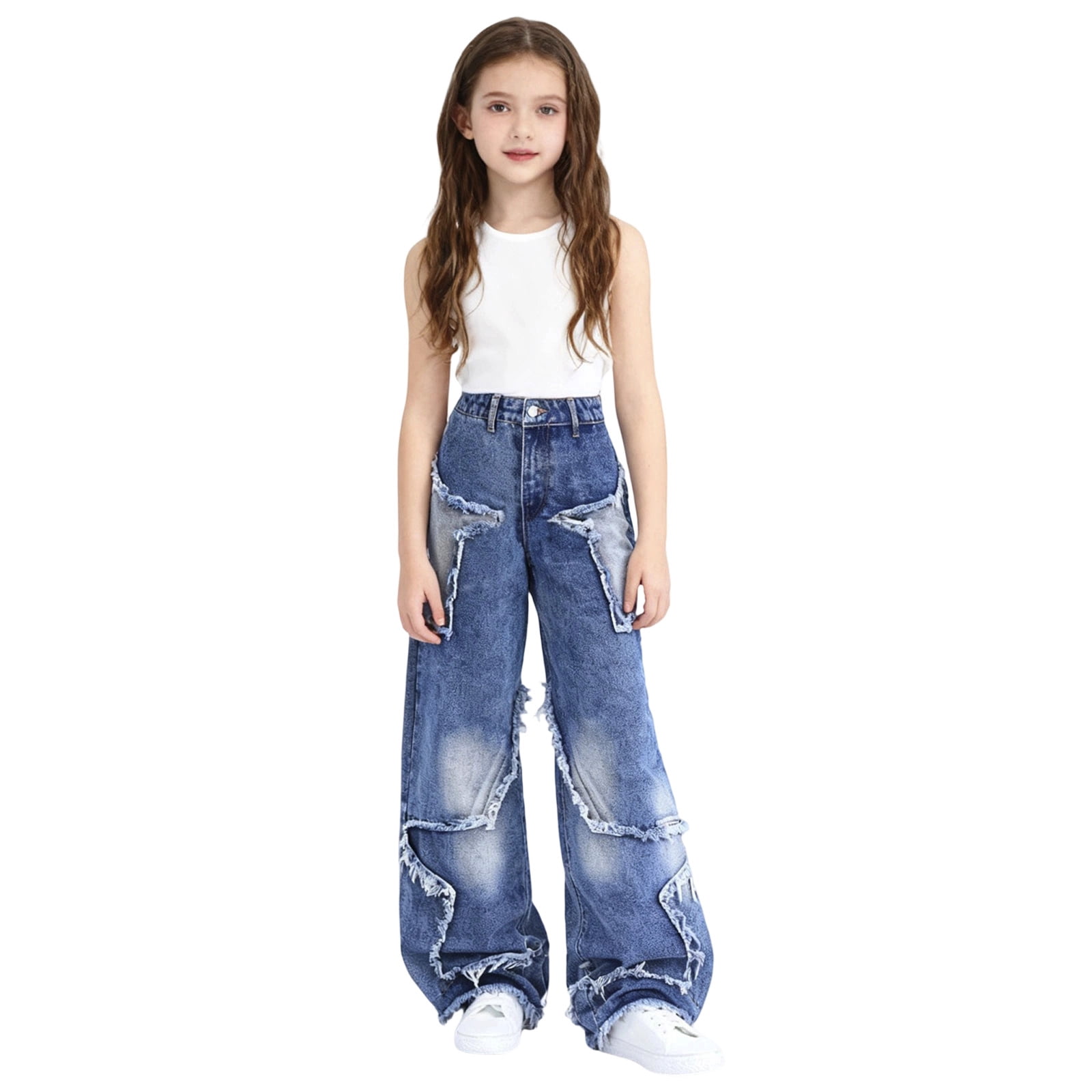 Teen Girls Jeans Girls Star Jeans Girls Straight Leg Wide Leg Girls ...