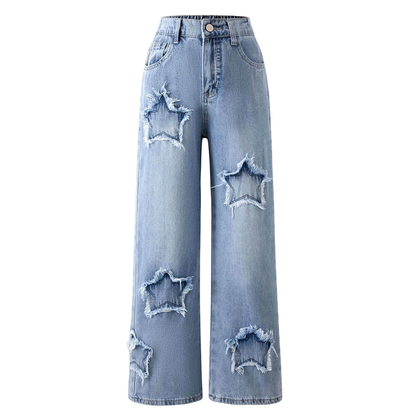 Teen Girls Jeans Pants Denim Elastic Wasit Wide Leg Jeans Teen Jeans ...