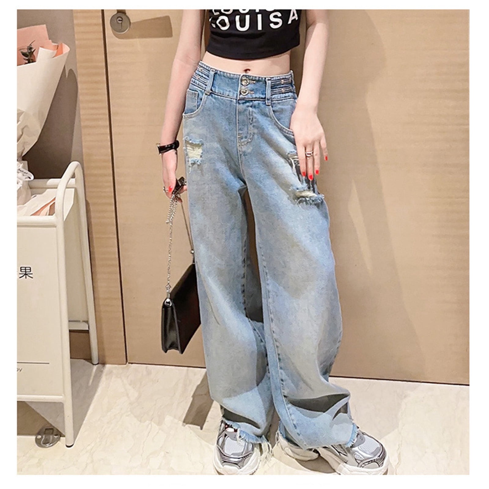 Teen Girls' Jeans Ripped Jeans Girls Straight Leg Wide Leg Denim Jeans ...