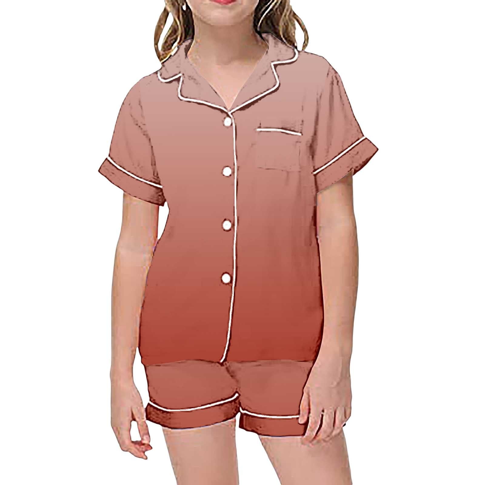 Teen Girls Pajama Set Gradient Short Sleeve Button-Down Nightwear with ...