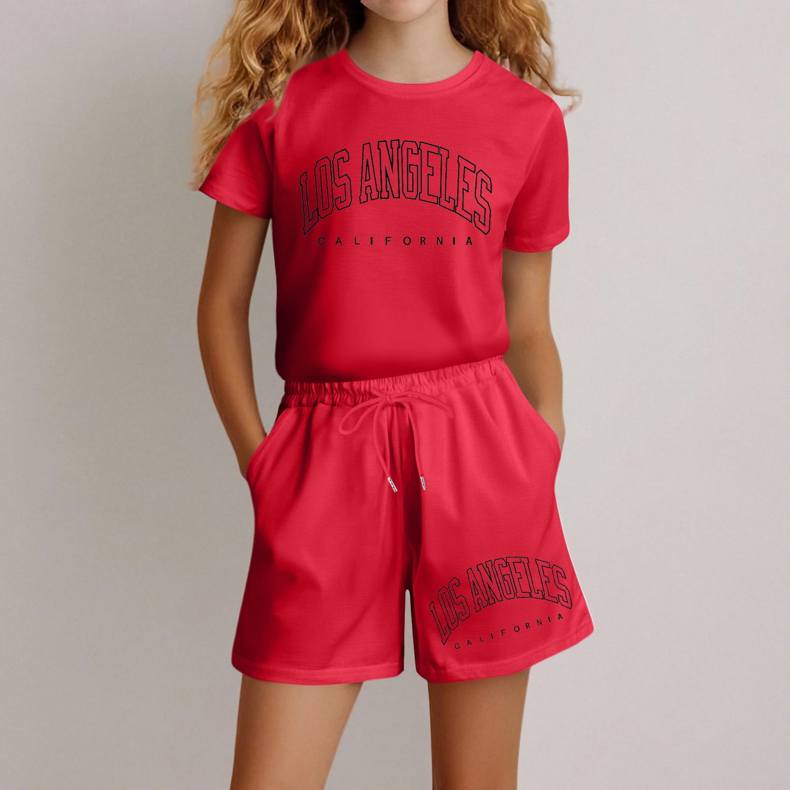 Teen Girls Pajamas Set Letter Print Crewneck Short Sleeve Top Shorts ...