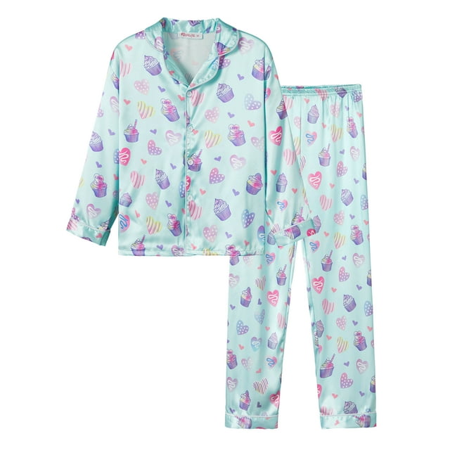 Teen Girls Satin Silk Button Up Pajama Cute Cupcake Long Sleeve PJS Set Size 10 - Walmart.com