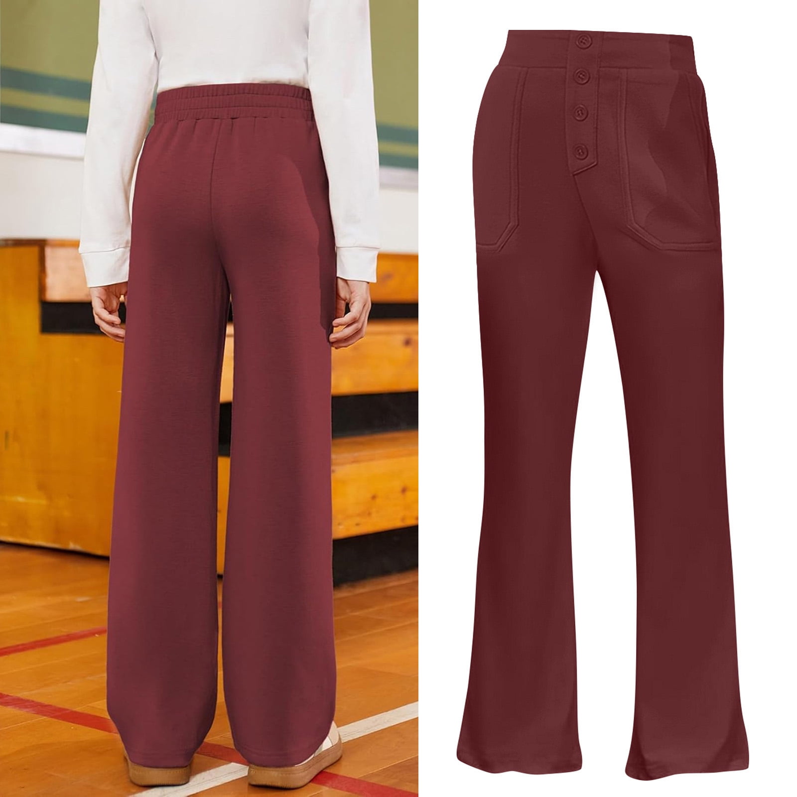 Girls School Uniform Pants Pants Stretch Pants With Pockets Flare Leg ...