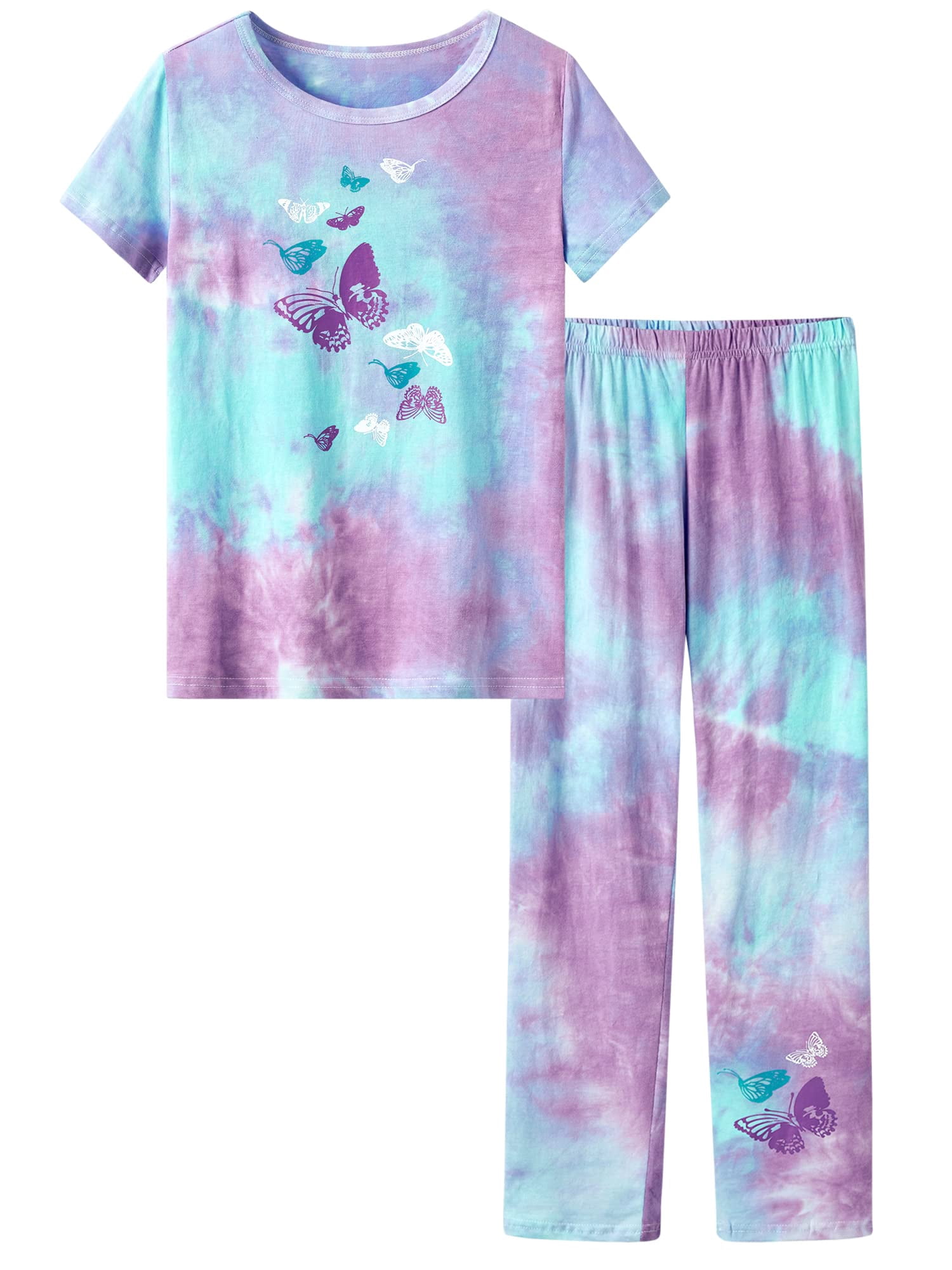 Beezizac Teen Girls Short Sleeve & Pants Tie-dye Butterfly Pajama PJ ...