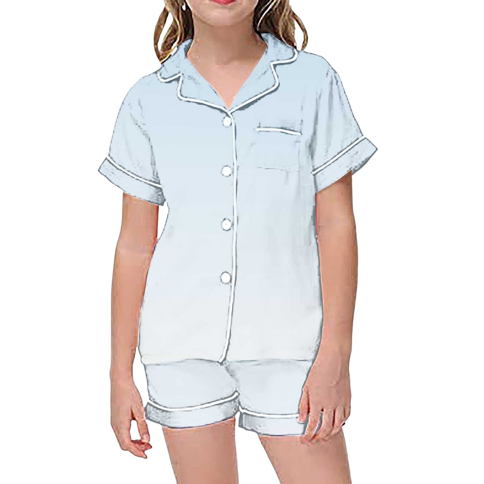 Teen Girls Silk Pajamas Gradient Short Sleeve Button Down Loungewear ...