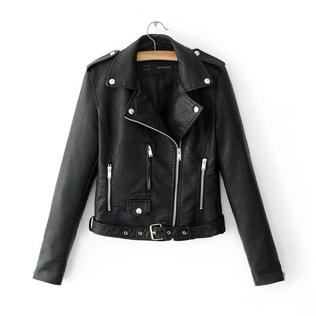 Teen Girls Faux Leather Moto Biker Jacket, Long Sleeve Casual Short ...