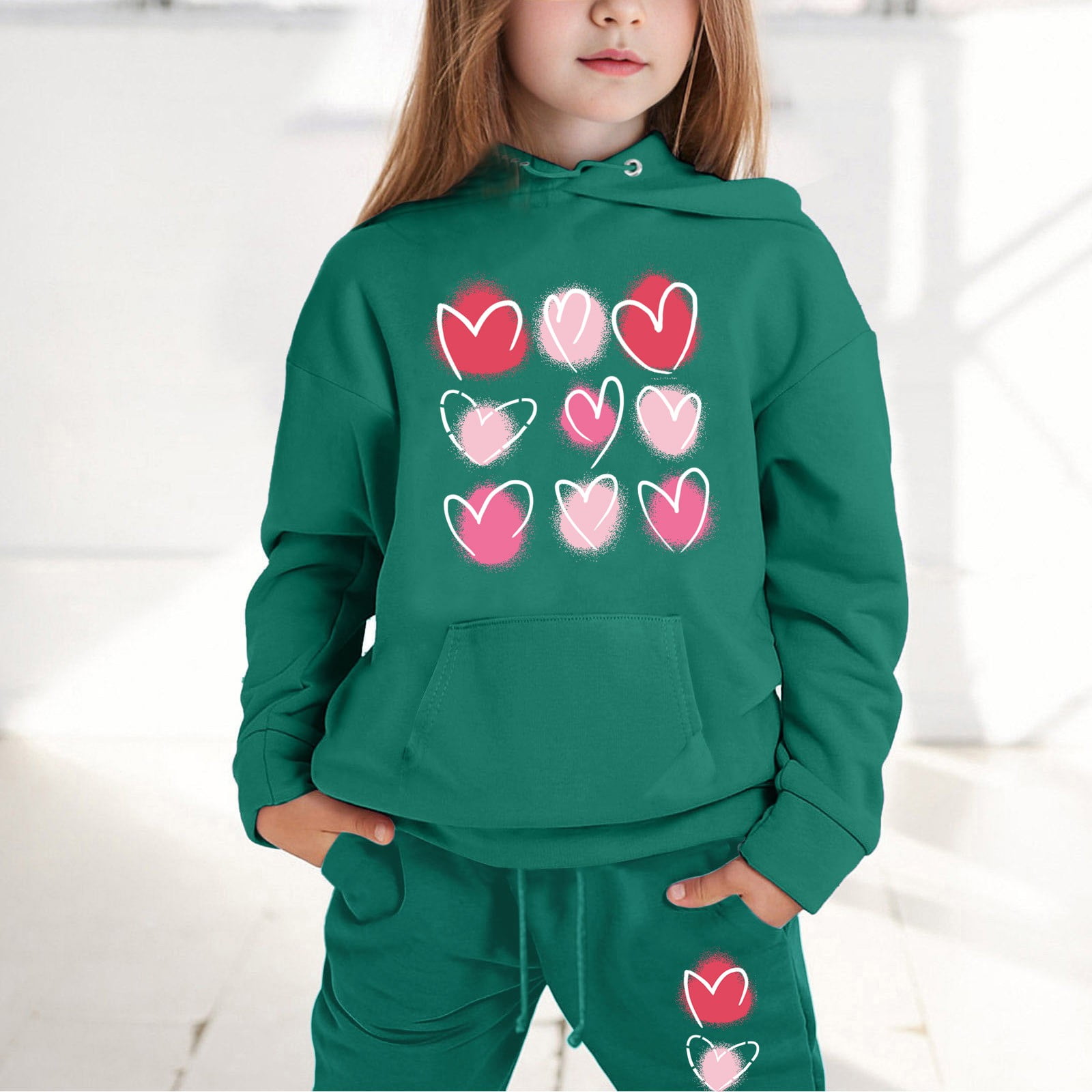 Teen Girls Sweatsuit Sets 2 Piece Sweatshirt with Leggings Pants Solid ...