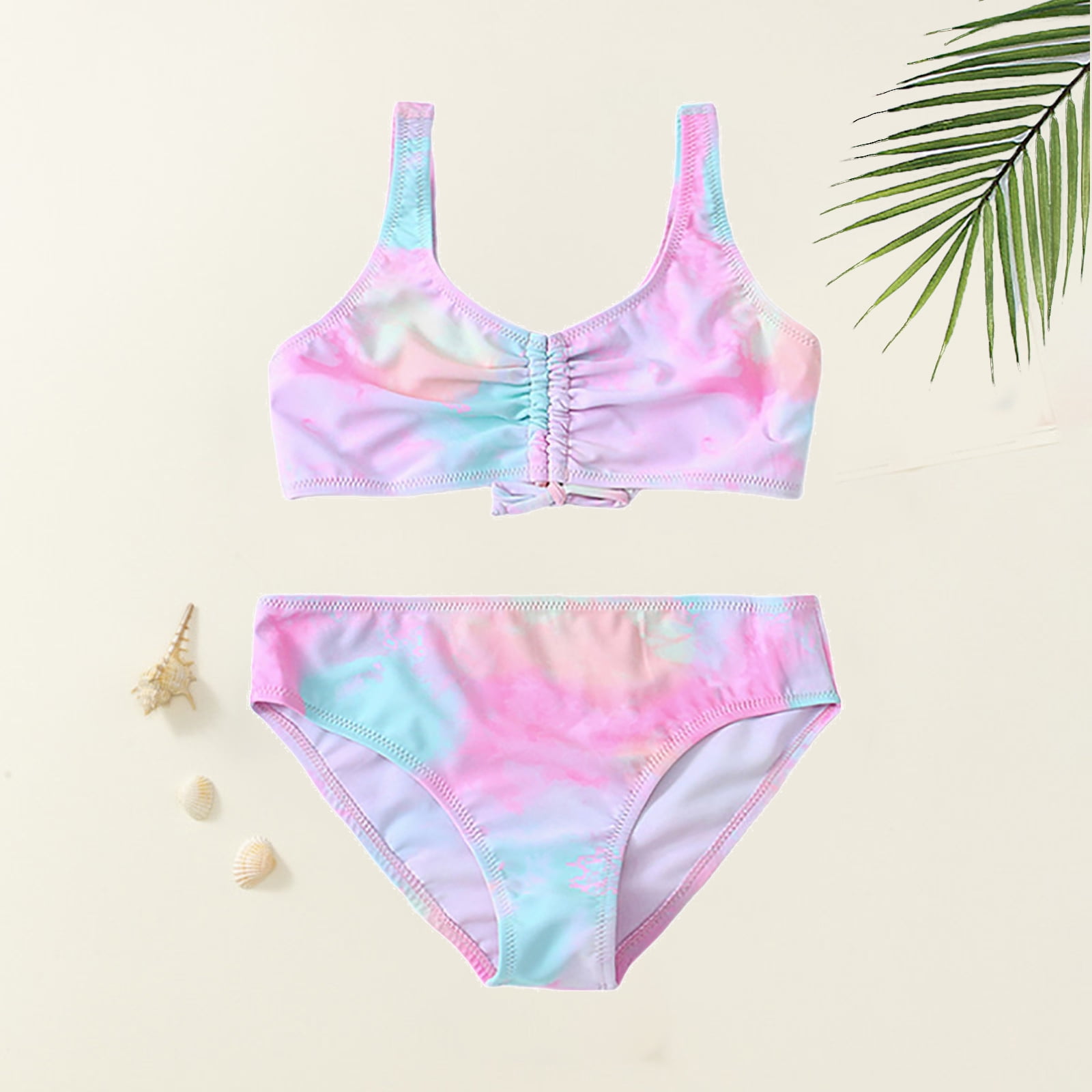 Teen Girls Swimsuit 2 Piece Beach Tankini Swimsuits Tie Dye Bathing ...