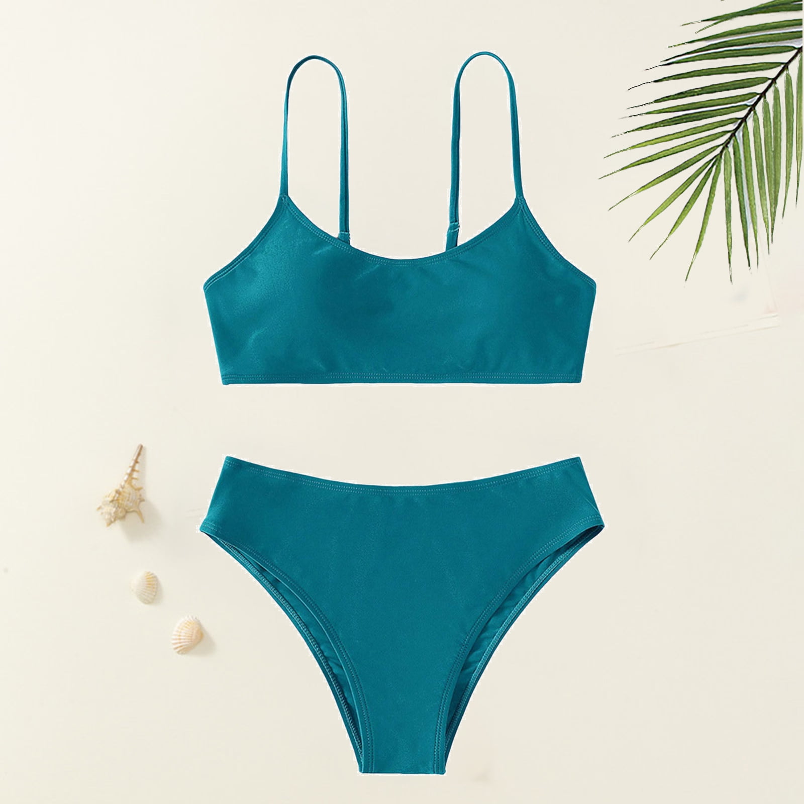 Teen Girls Swimsuit 2 Piece Beach Tankini Swimsuit Solid Color Bathing ...