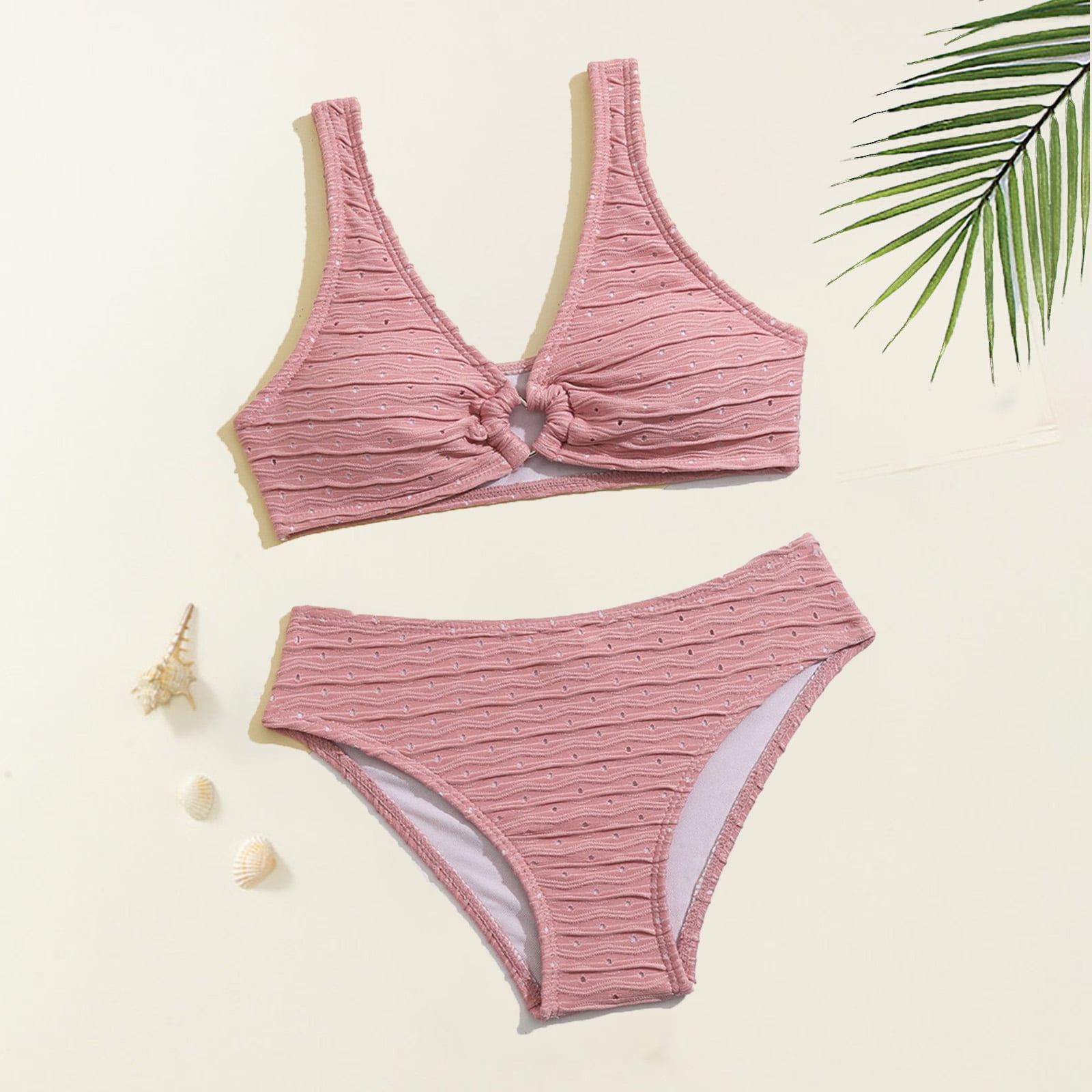 Teen Girls Swimsuit 2 Piece Tankini Swimwear Solid Color Teen Bathing ...