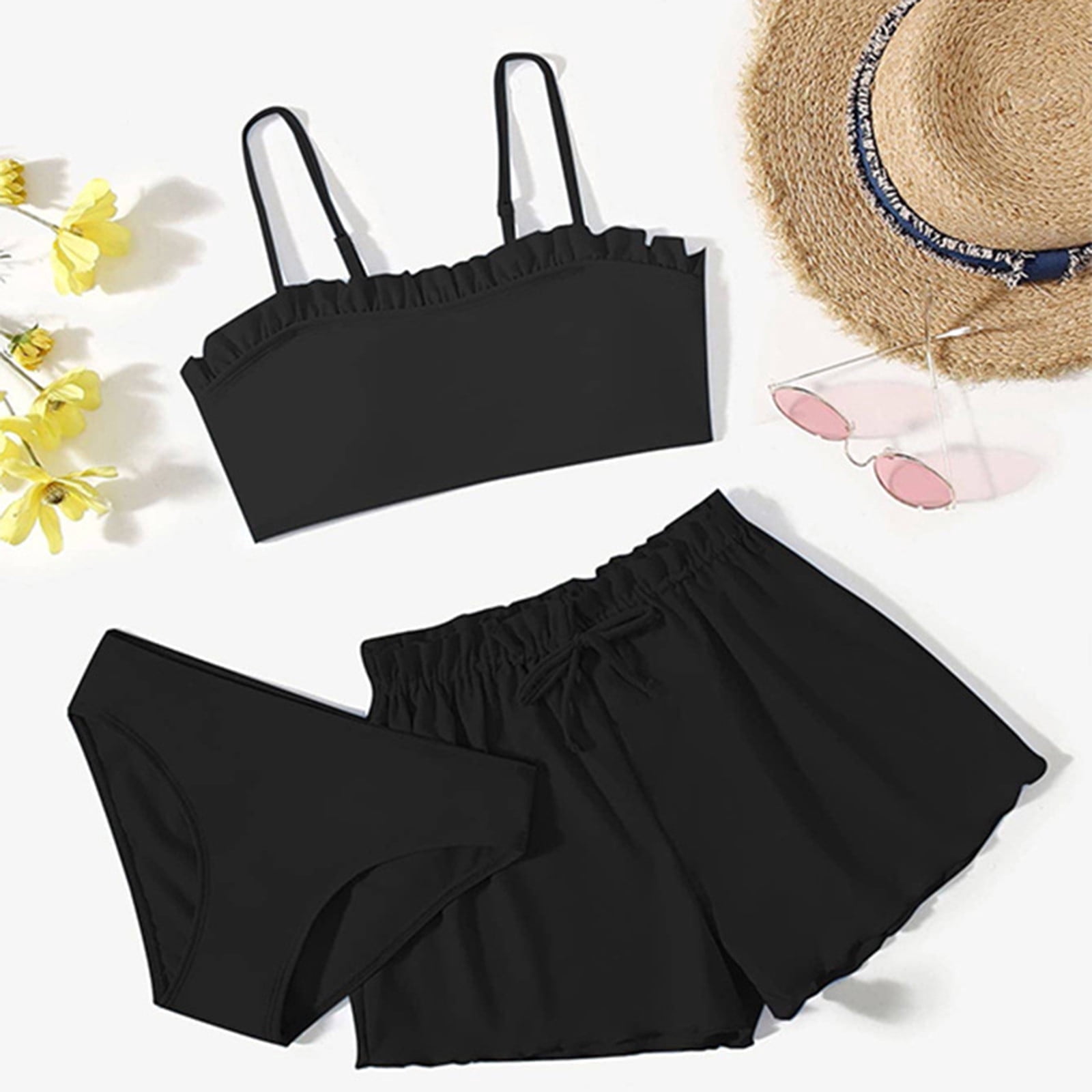 Teen Girls Swimsuit Set 3 Piece Beach Tankini Bathing Suit Set With ...