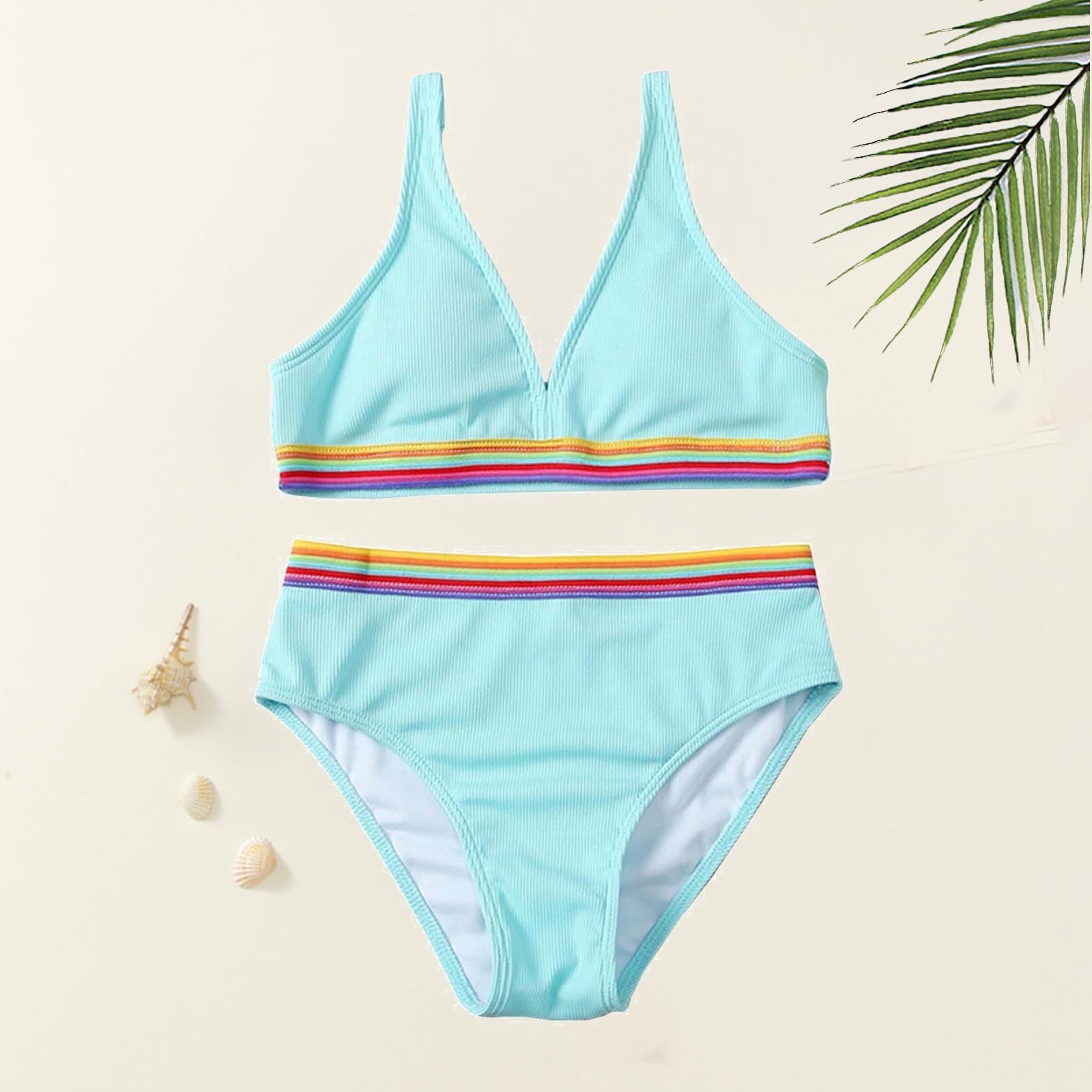 Teen Girls Swimsuits 2 Piece Beach Bikini Swimsuits Solid Color Bathing ...