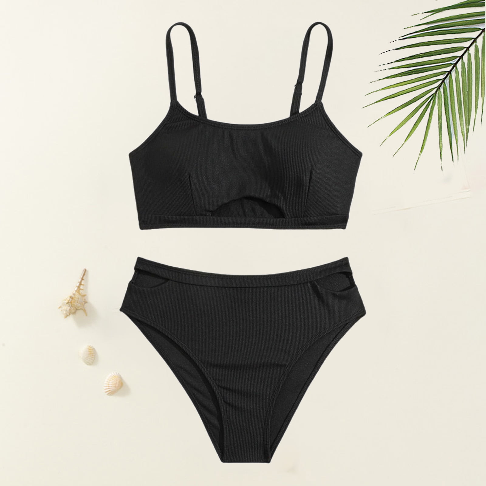 Teen Girls Swimsuits 2 Piece Beach Bikini Swimwear Solid Color Toddler ...