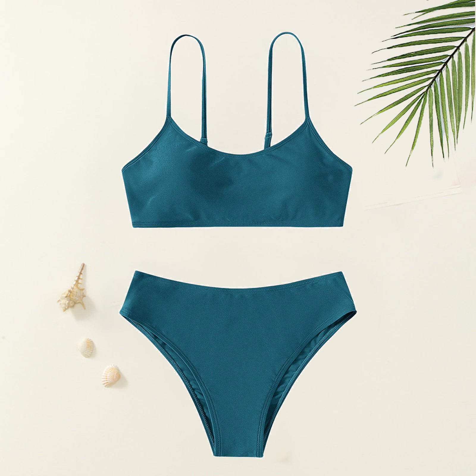 Teen Girls Swimsuits 2 Piece Bikini Swimsuits Solid Color Teen Bathing ...
