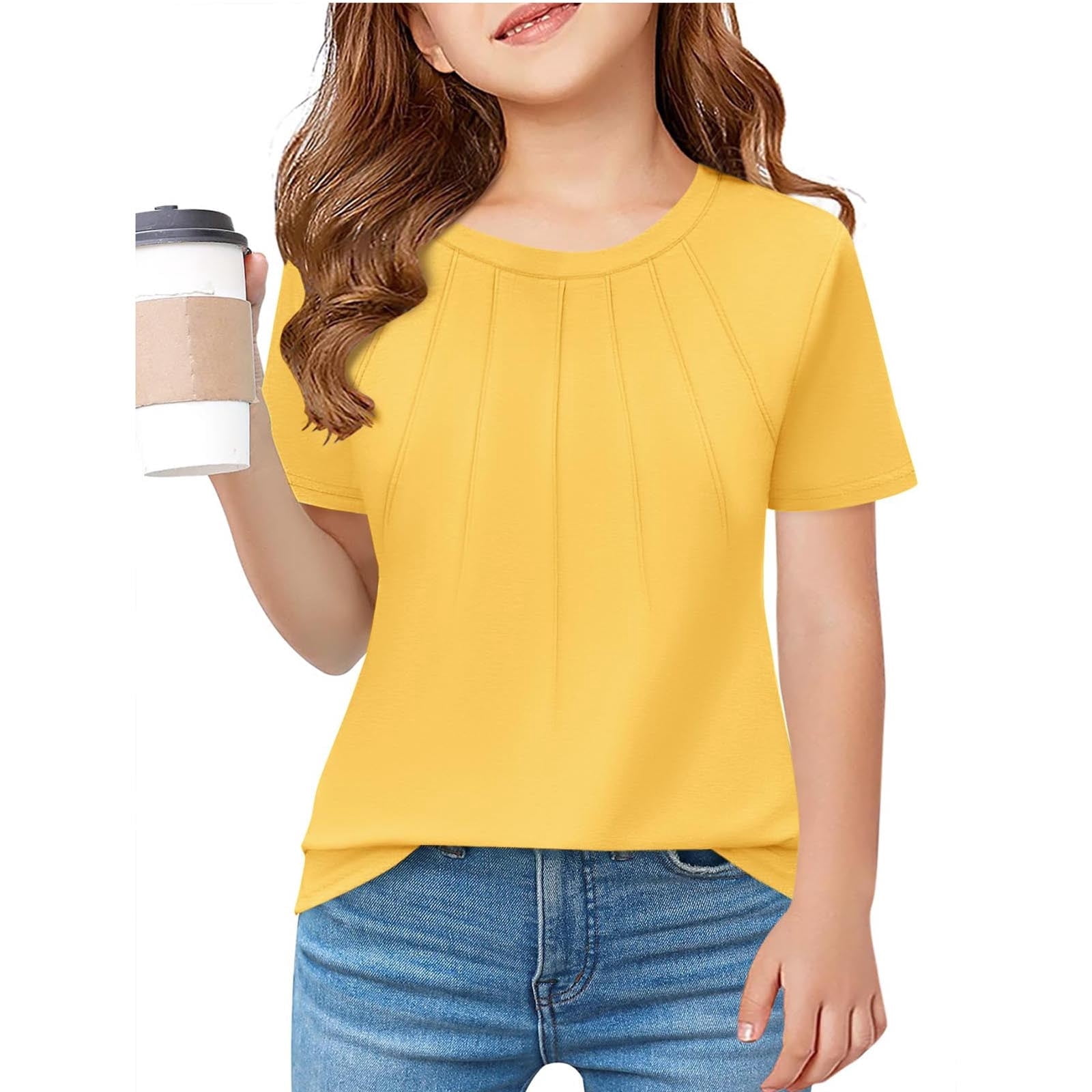 Teen Girls T Shirts Solid Short Sleeve Shirts For Girls Round Neck ...