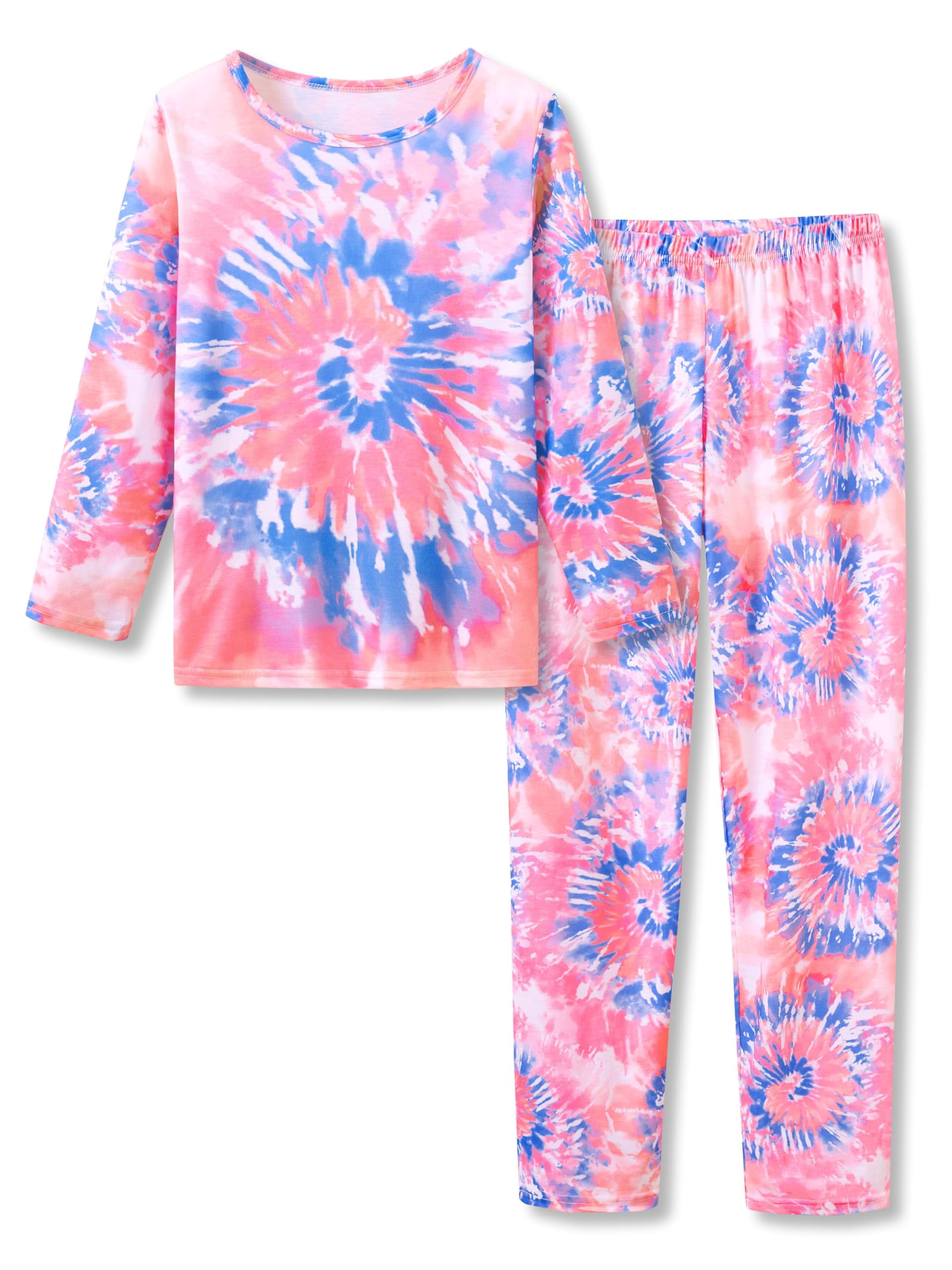 Beezizac Teen Girls Tie Dye Blue & Coral Swirl Pajama Long Sleeves ...