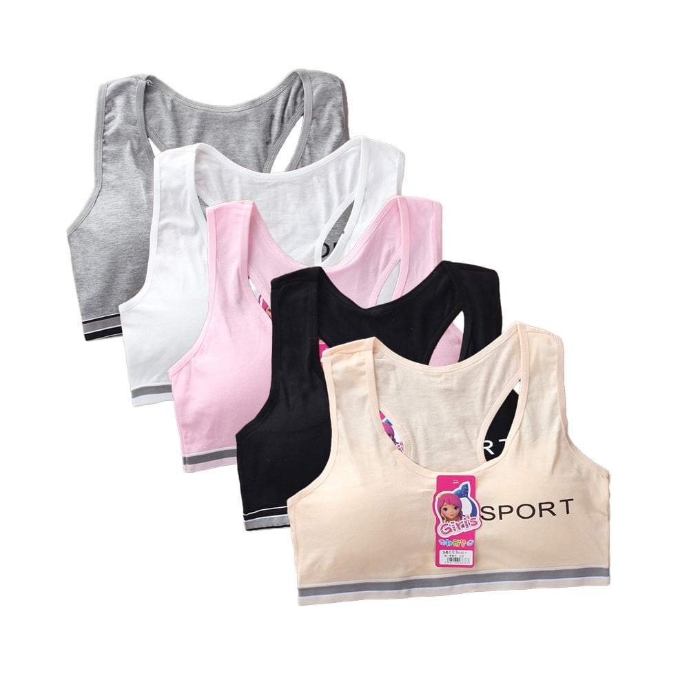 Teen Girls' Training Bra Pack Sports Seamless Crop Cami Cotton Built ...