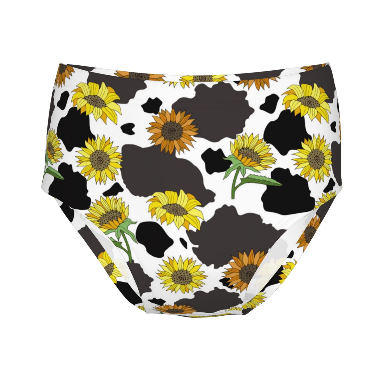 Teen Girls Underwear - Black Cow Print Sunflowers Soft Cotton Briefs ...