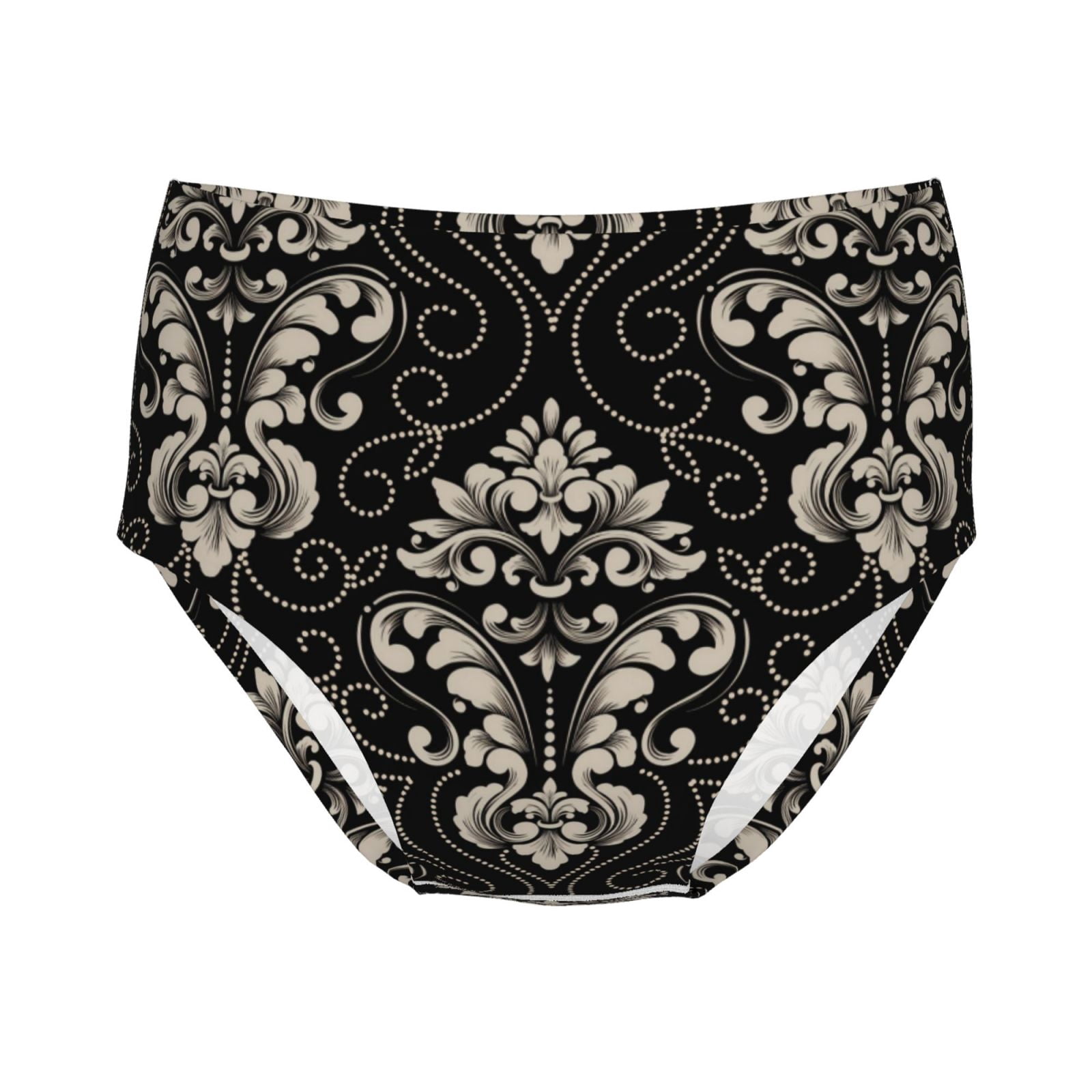 Teen Girls Underwear - Elegant Black Floral Damask Soft Cotton Briefs ...