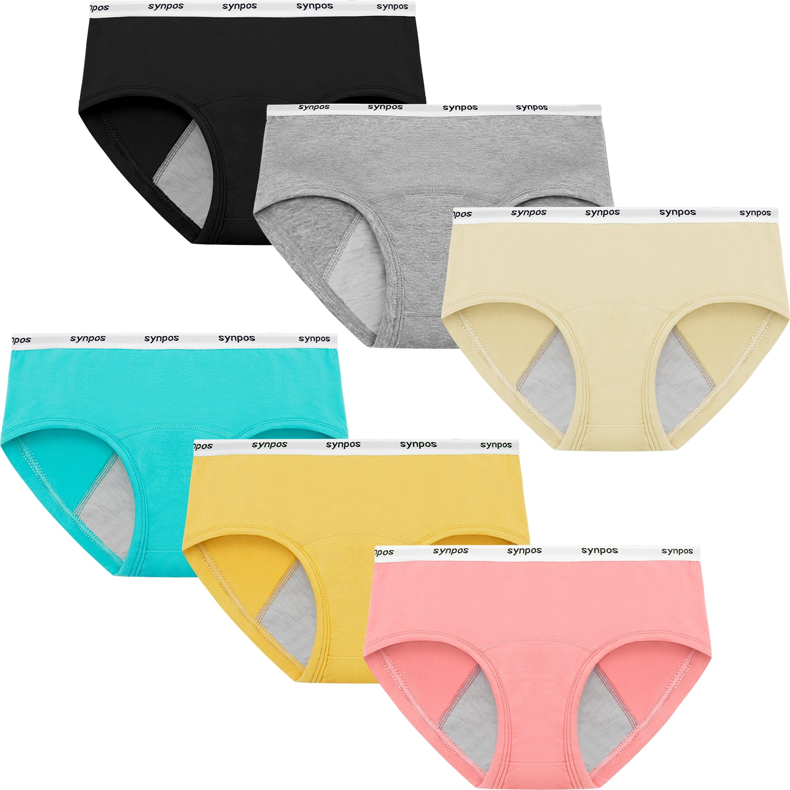 Teen Girls Underwear Leak-Proof Organic Cotton Protective Briefs 6-Pack ...