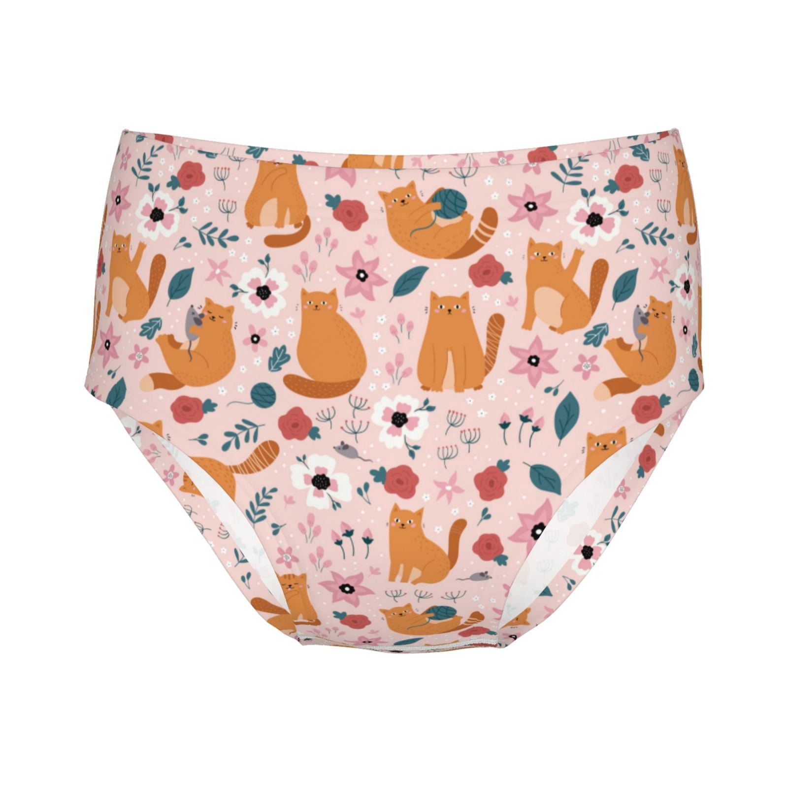 Teen Girls Underwear - Pink Cute Raccoon Cat Flowers Soft Cotton Briefs ...