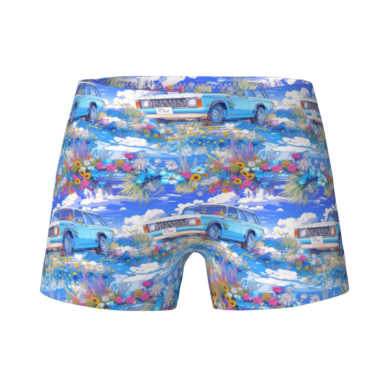 Teen Girls Underwear - blue travel car flower Soft Cotton Boxer Briefs ...