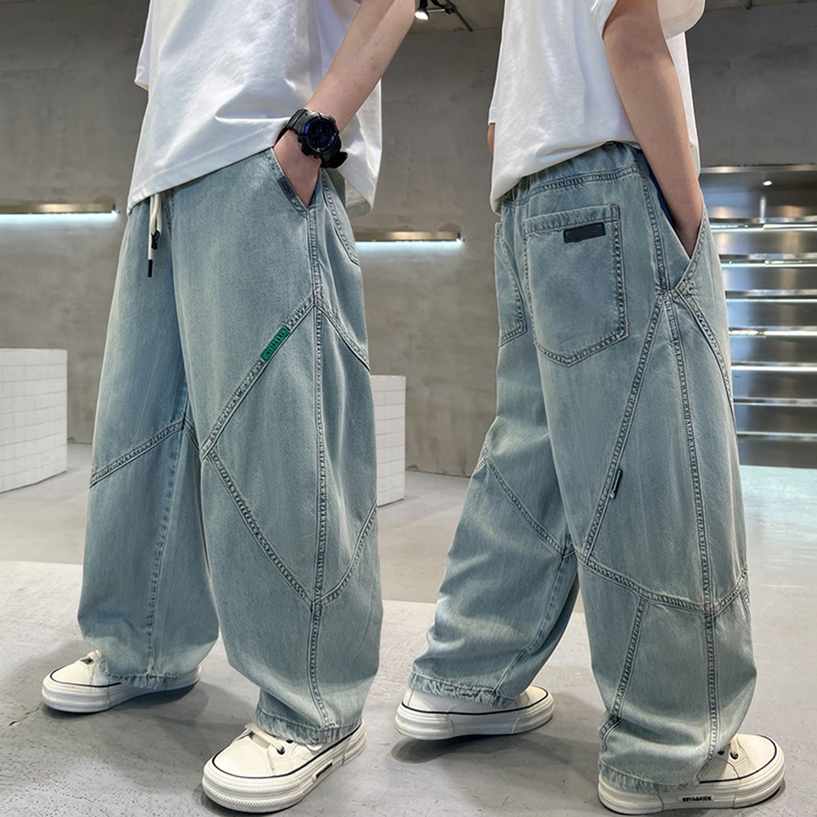 Teen Jeans for Boys Durable Denim Flexible Waist Light Blue Relaxed Fit ...