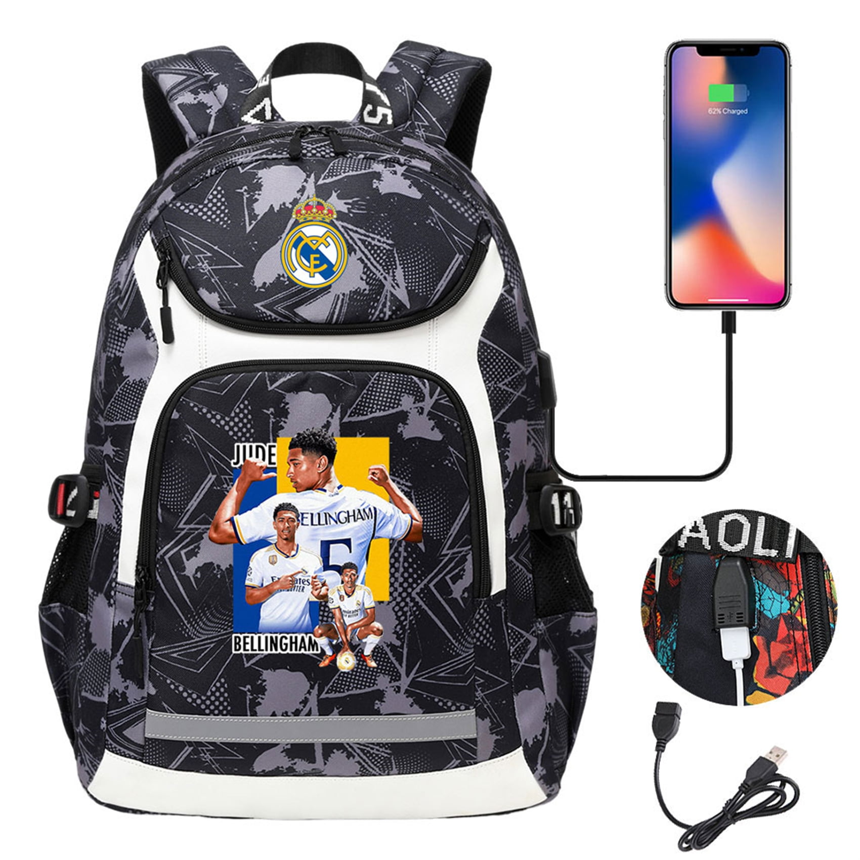 Teen Jude Bellingham Multifunction Backpack with USB Charging Port ...