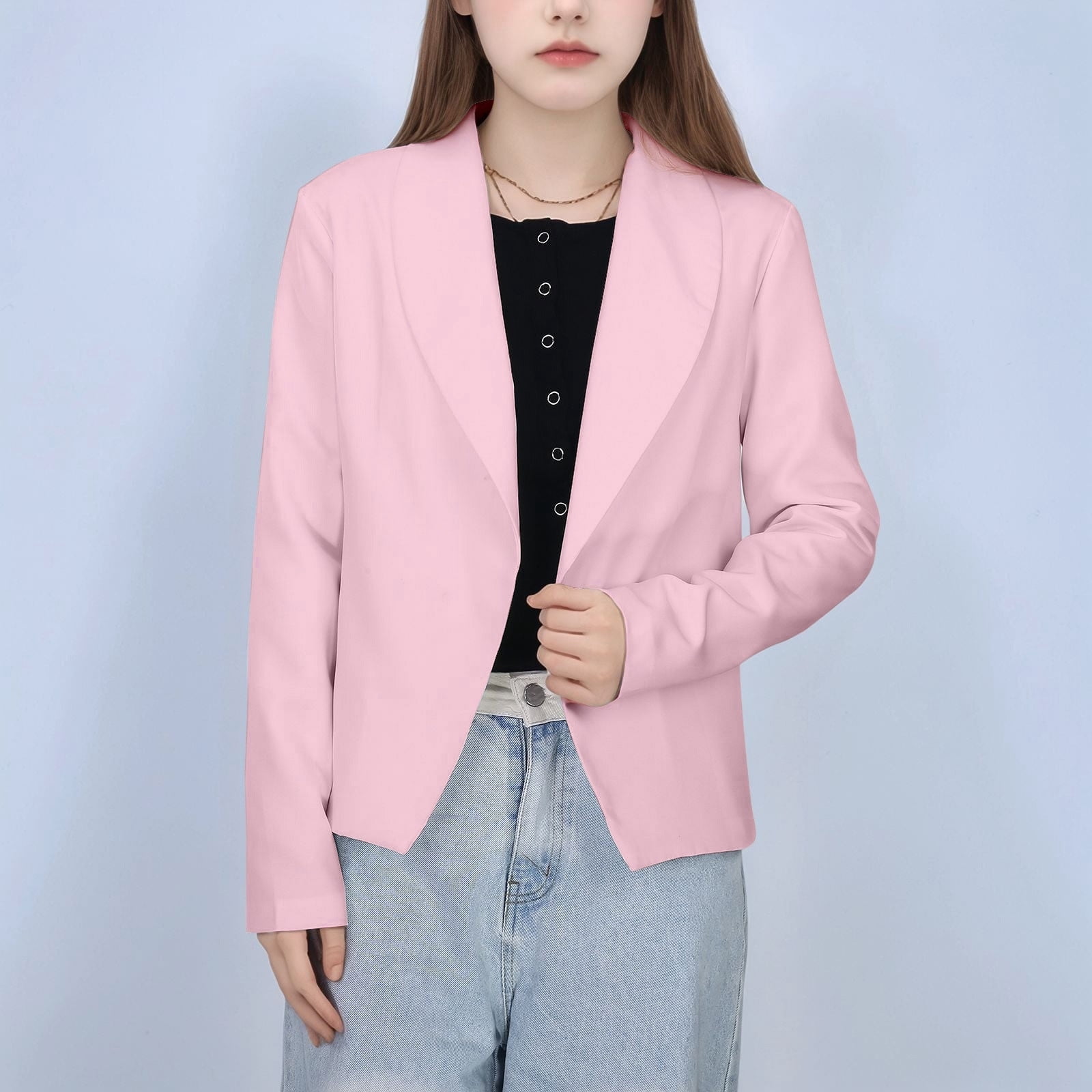 Teen Kids Blazer Girls Long Sleeve Lapel Suit Open Front Girls Pink ...