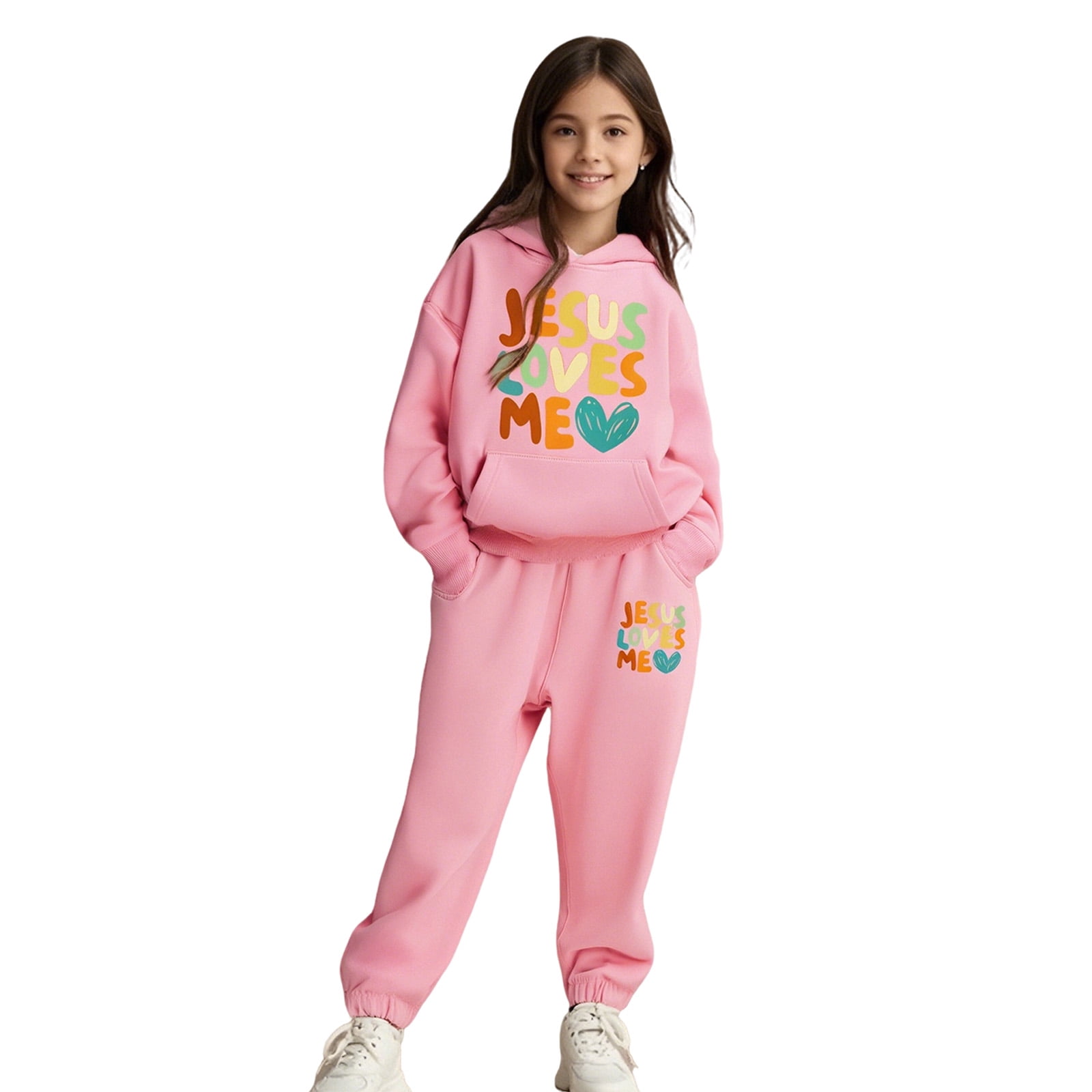 Teen Kids Toddler Sweatsuit 2 Piece Long Sleeve Jesus Loves Me ...