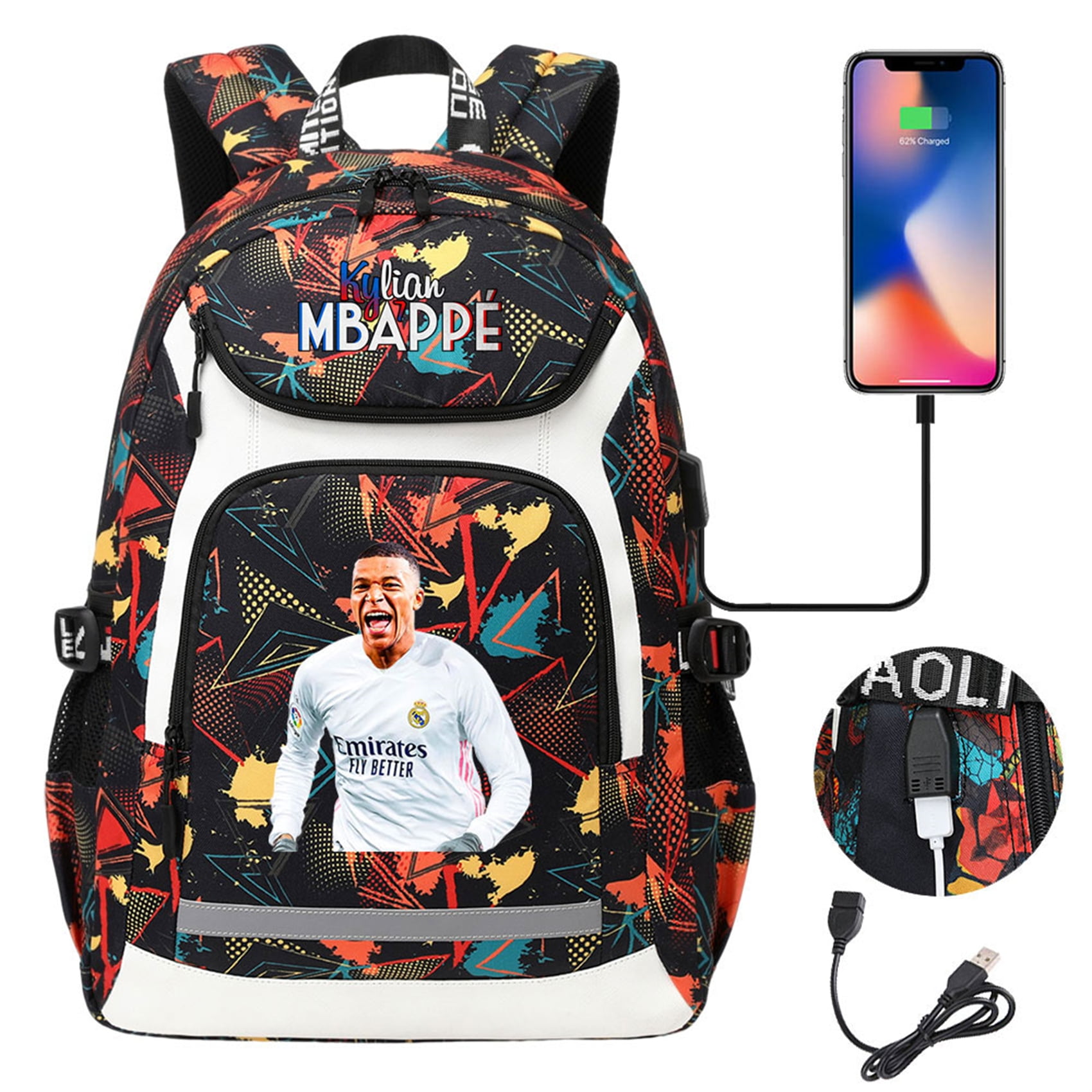 Teen Kylian Mbappe Backpack Student Back to School Canvas Bag ...