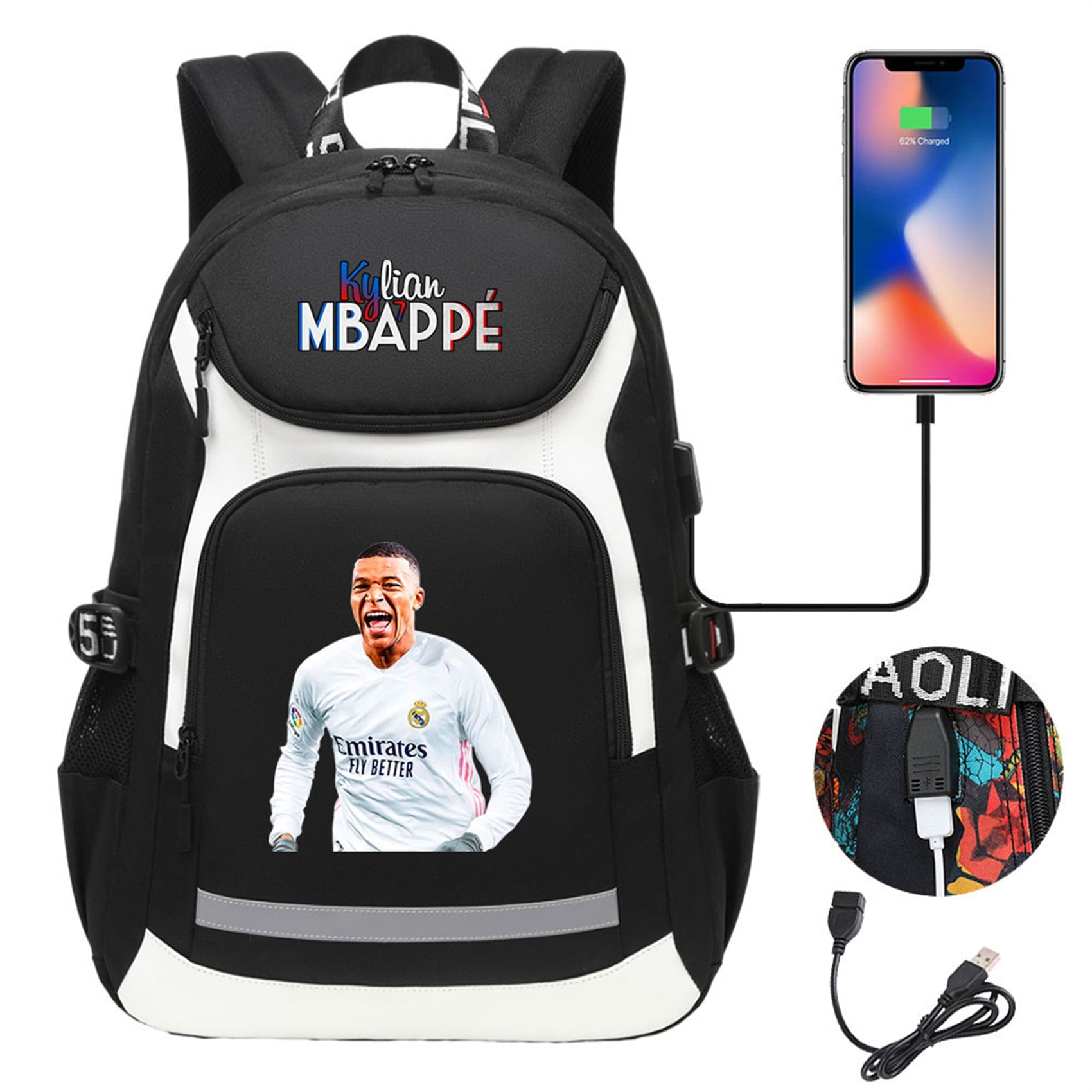 Teen Kylian Mbappe Backpack Student Back to School Canvas Bag ...