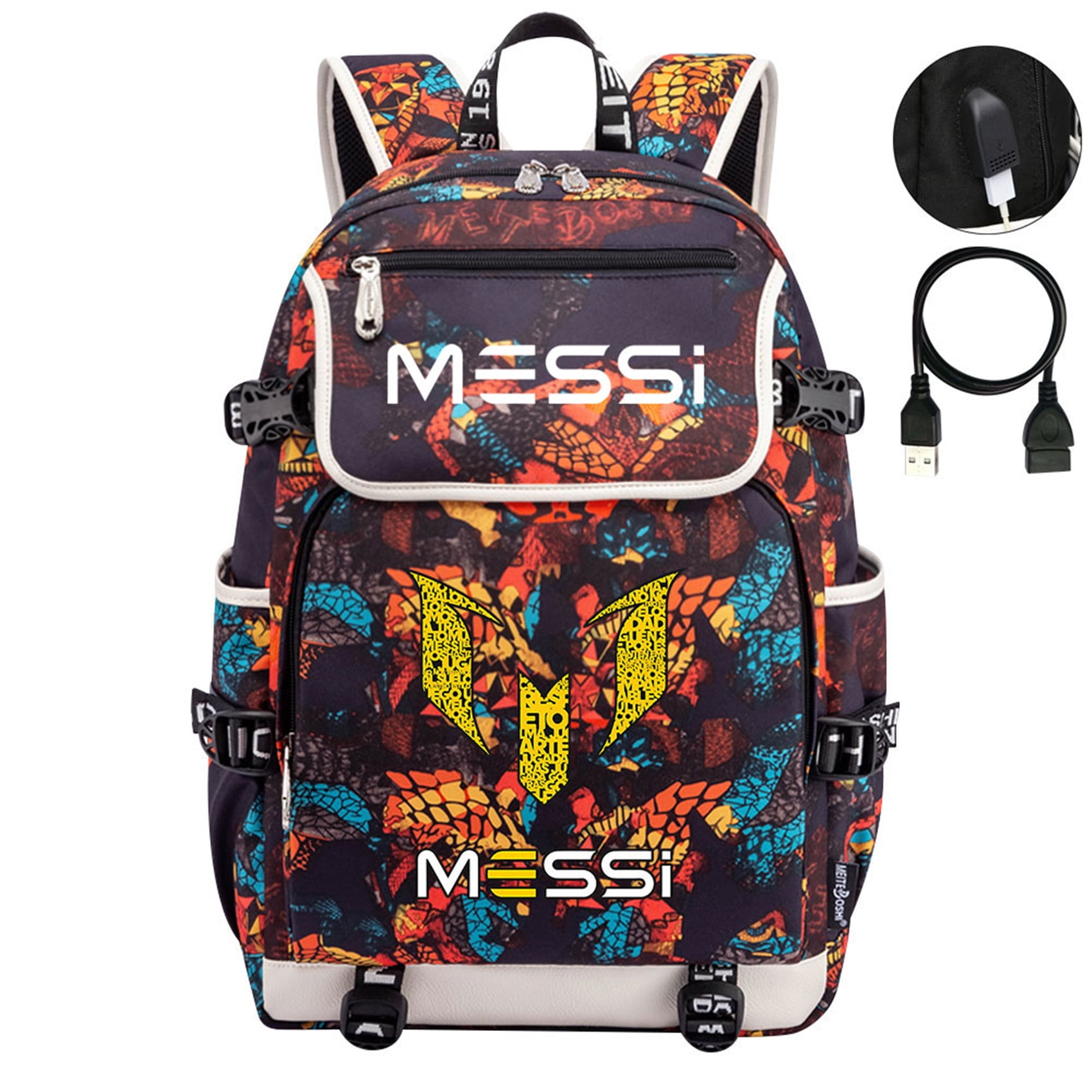 Teen Messi_10 Laptop Backpack-Student Back to School Bookbag with USB ...